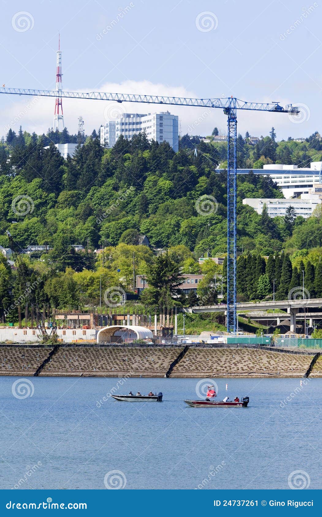 Construction of a New Bridge. Stock Image - Image of freeway, trees ...