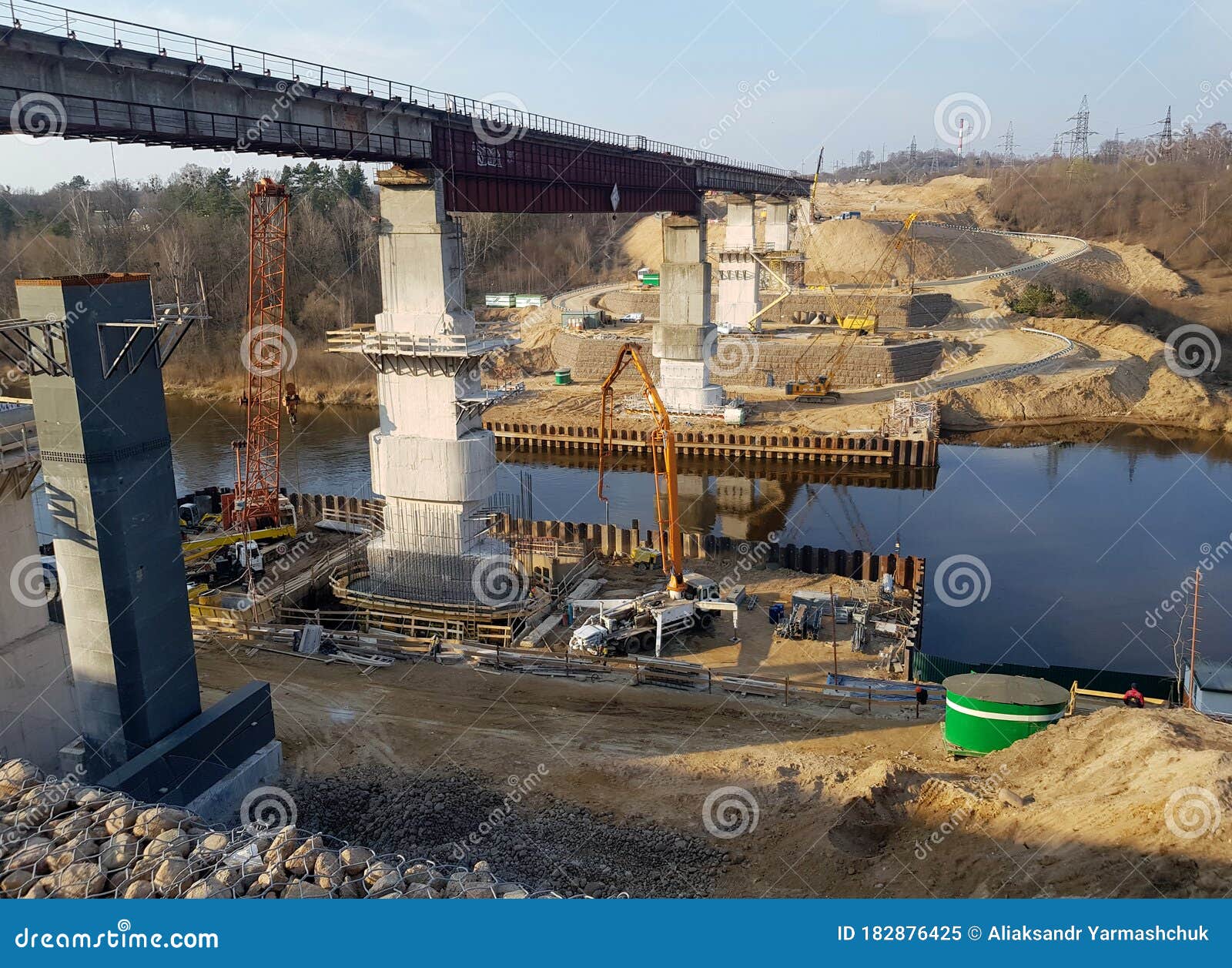 Construction of a New Bridge Across the River Stock Image - Image of ...