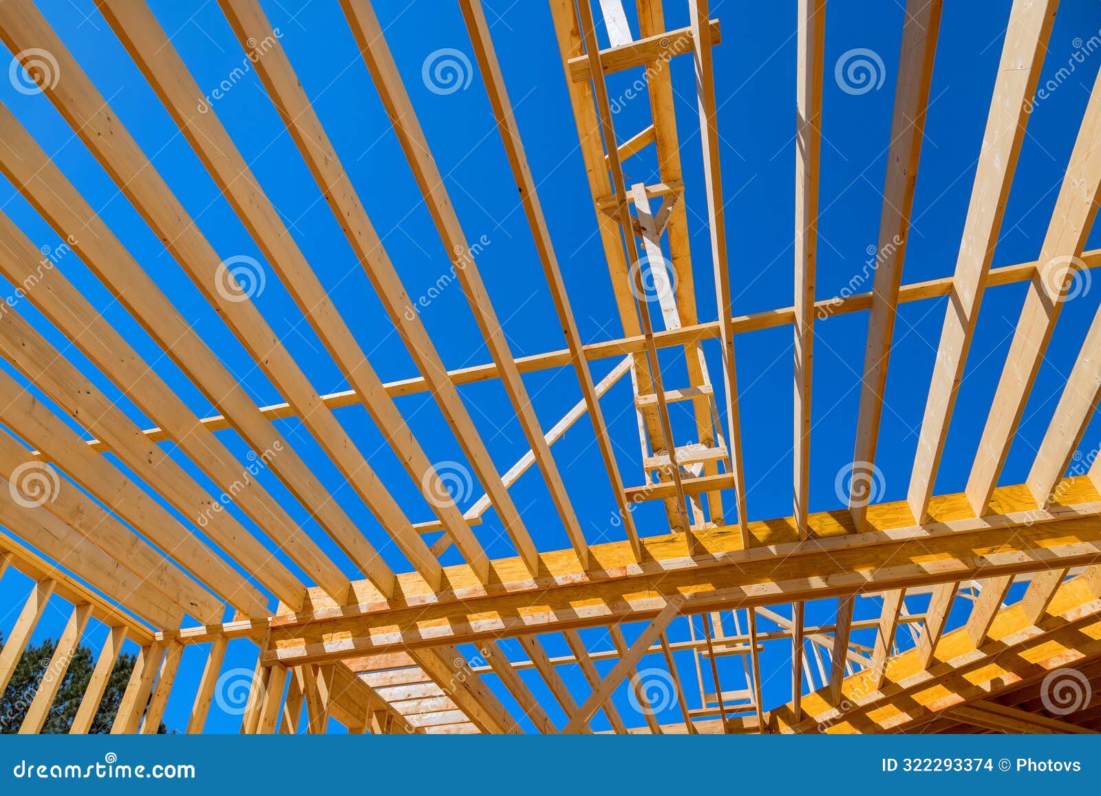 During Construction of a New Home, Ceiling Rafter Framework Beams Were Installed Stock Photo ...