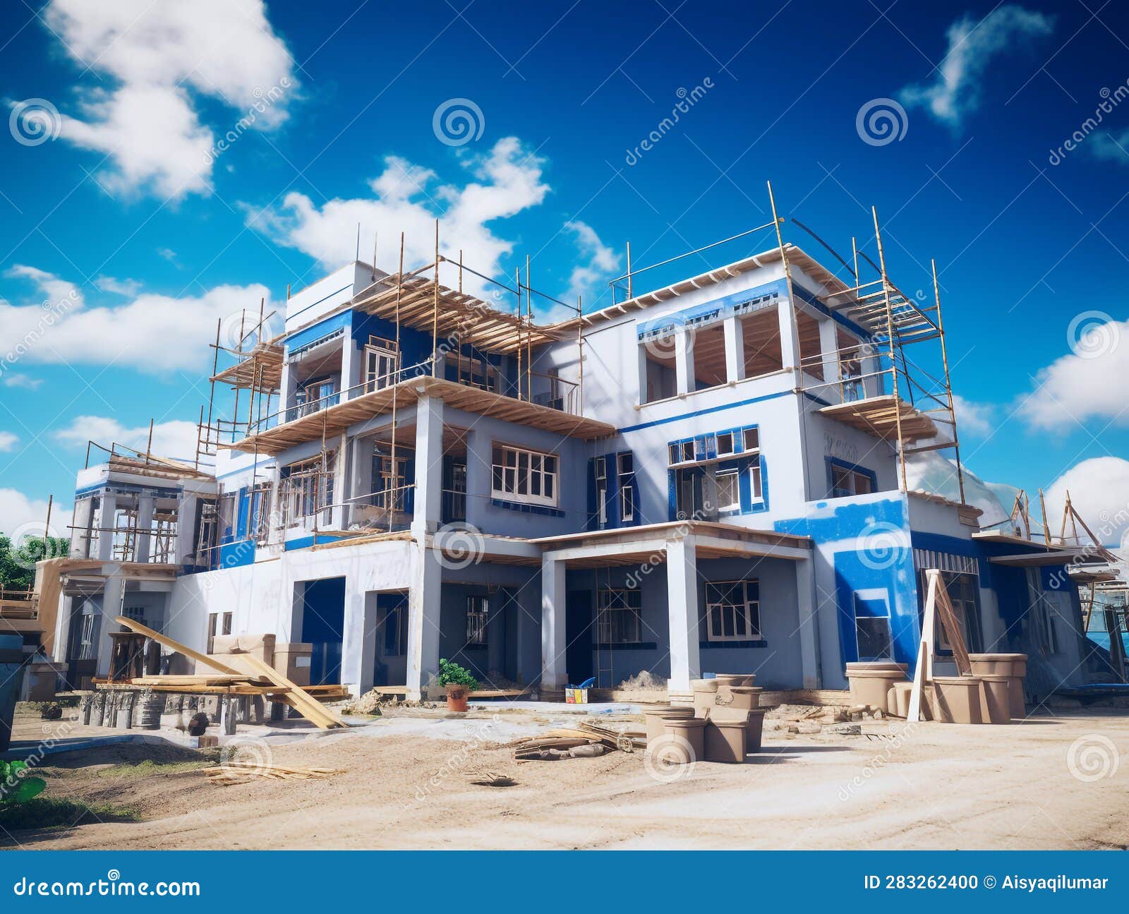 Construction of a New House on the Background of the Blue Sky. Stock ...