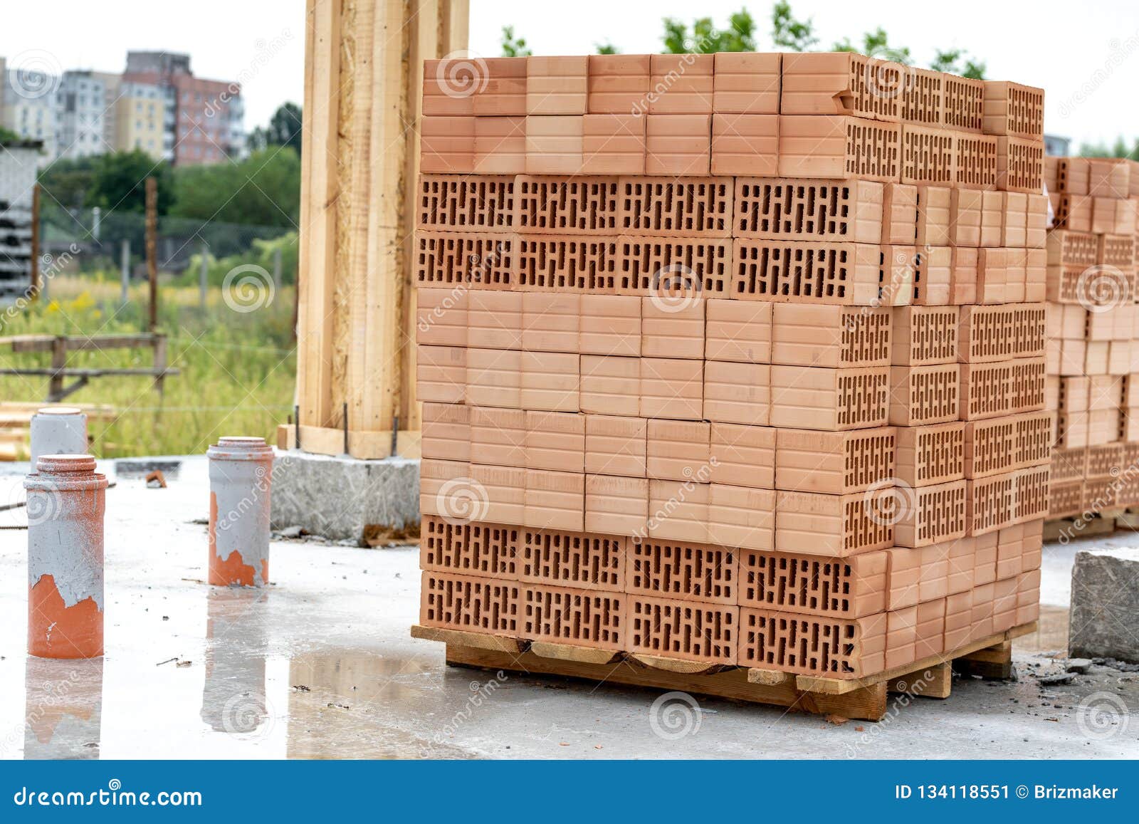 Construction of New House Concept. Vertical Photo Red Rectangular Brick ...