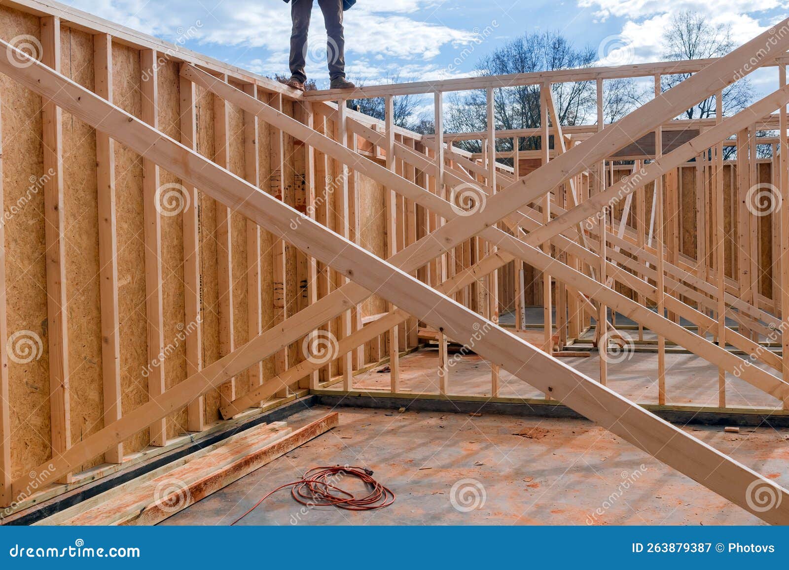 In the Construction of a New House, the Wood Framing Beams of the House ...