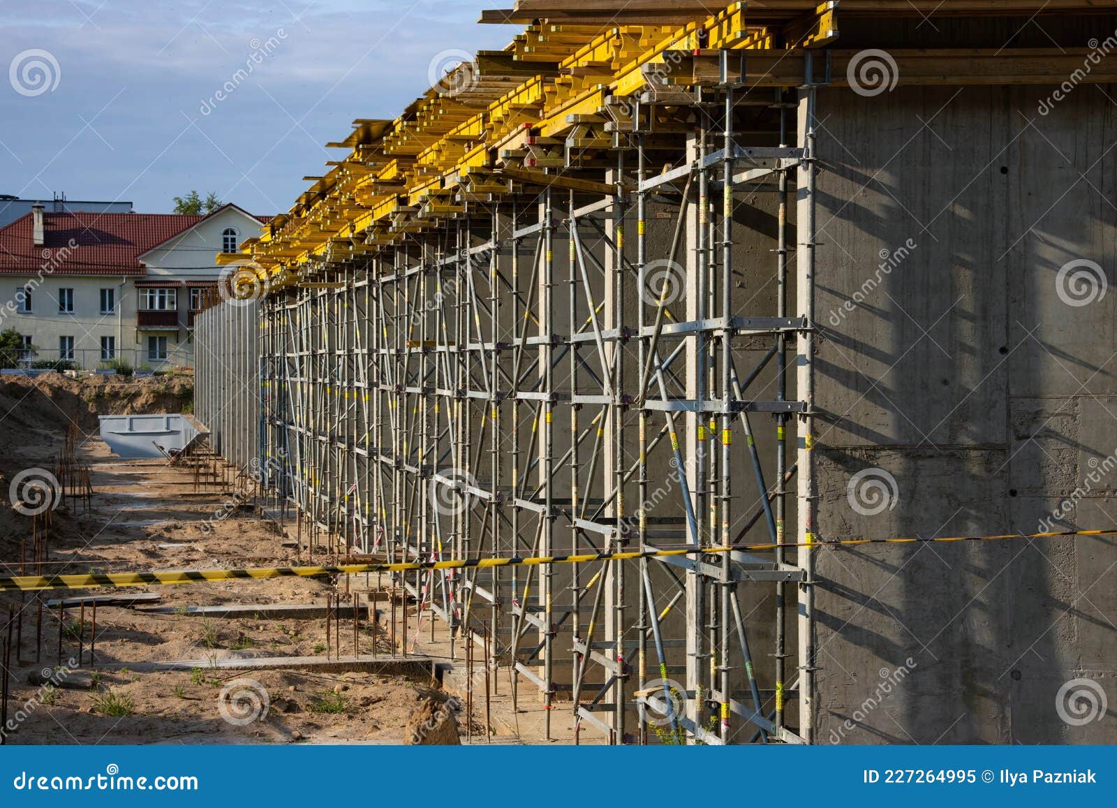 Construction of a New Modern Building. Lots of Scaffolding and Formwork ...
