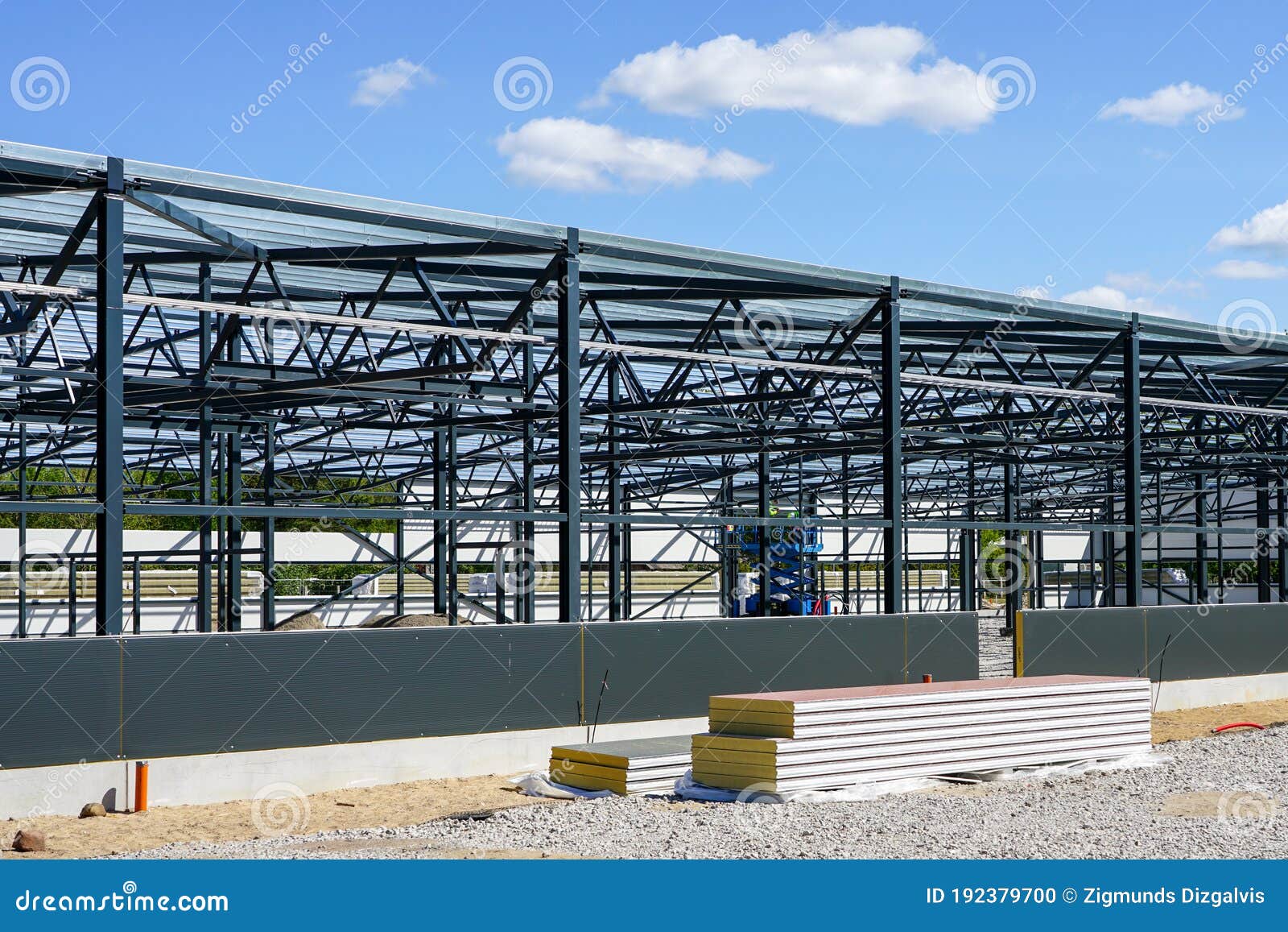 Construction of a New Modern Industrial Building, Metal Truss Frame ...
