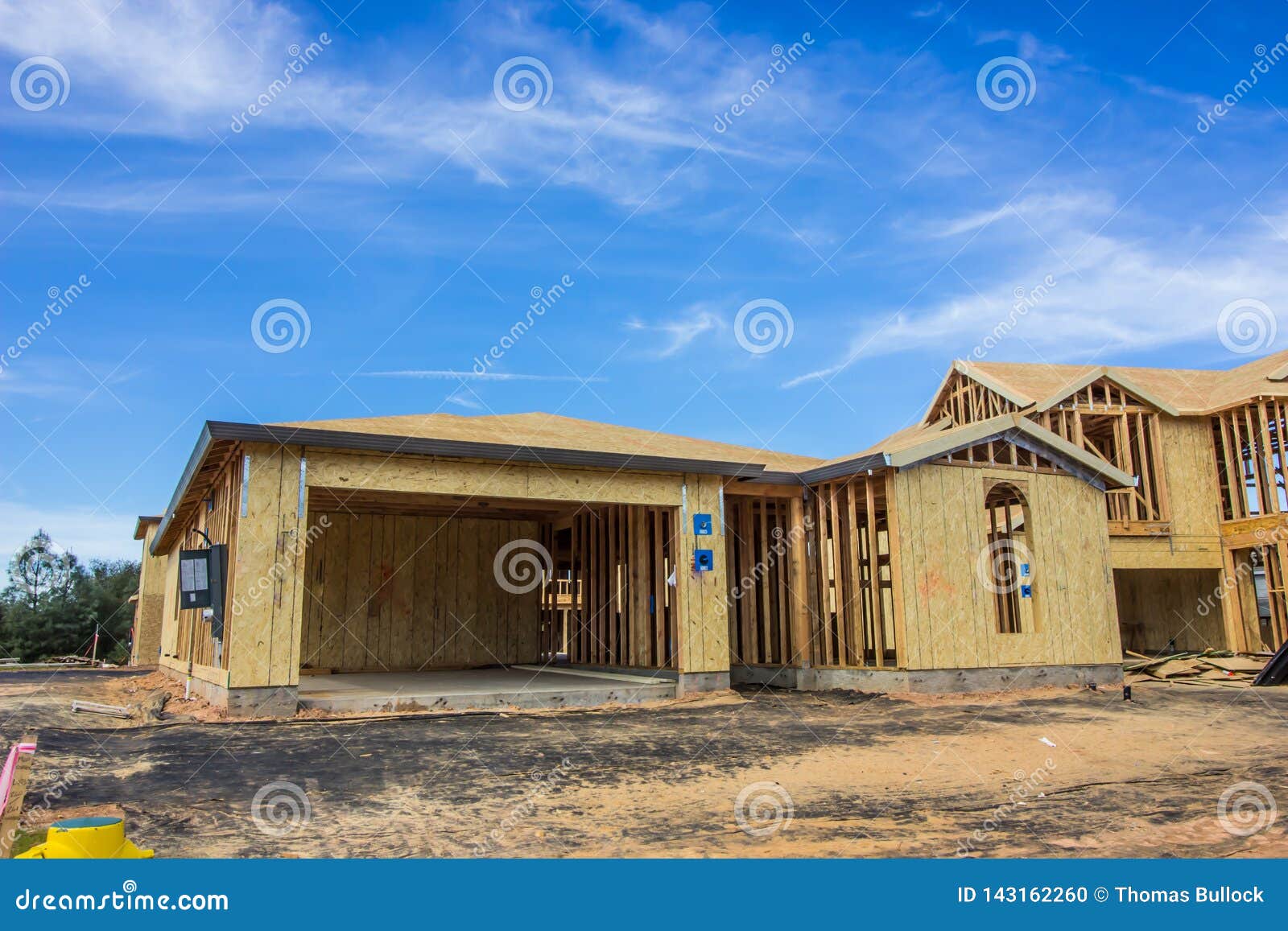 Construction of New One Story Home Stock Photo - Image of board, pile ...