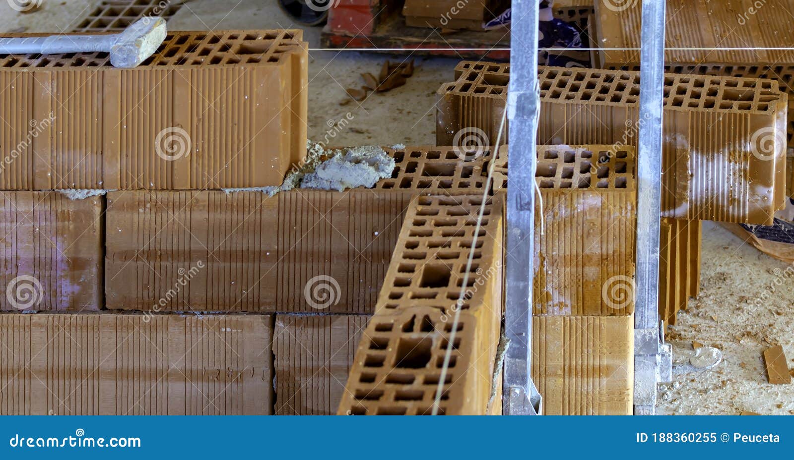 Construction of New Brickwork with Thermal Brick Blocks. Stock Image ...