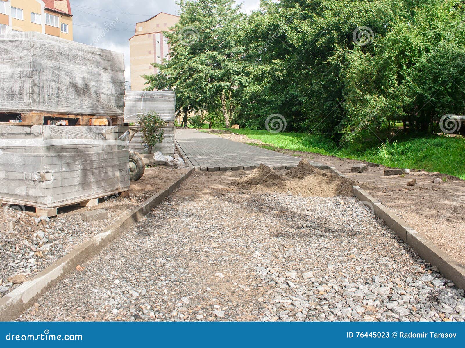 Construction of a New Pavement of Paving Slabs Stock Image - Image of ...