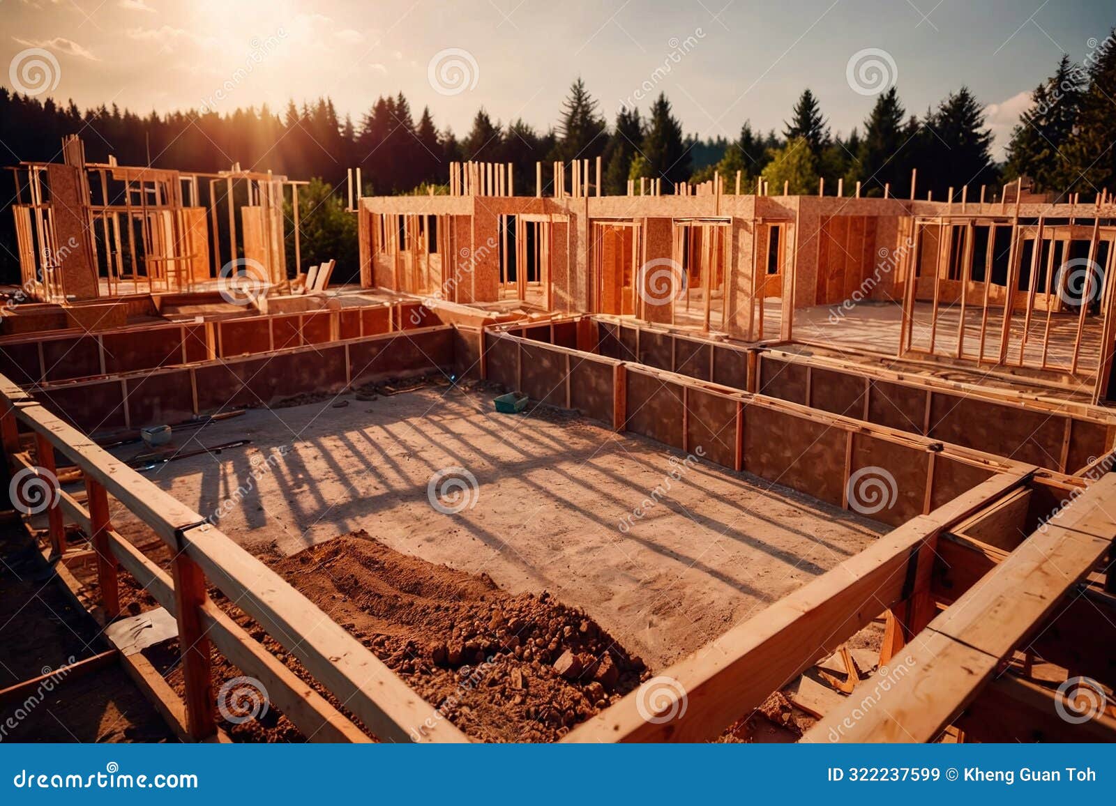 Construction of New Residential House, Building Framework Work Site ...