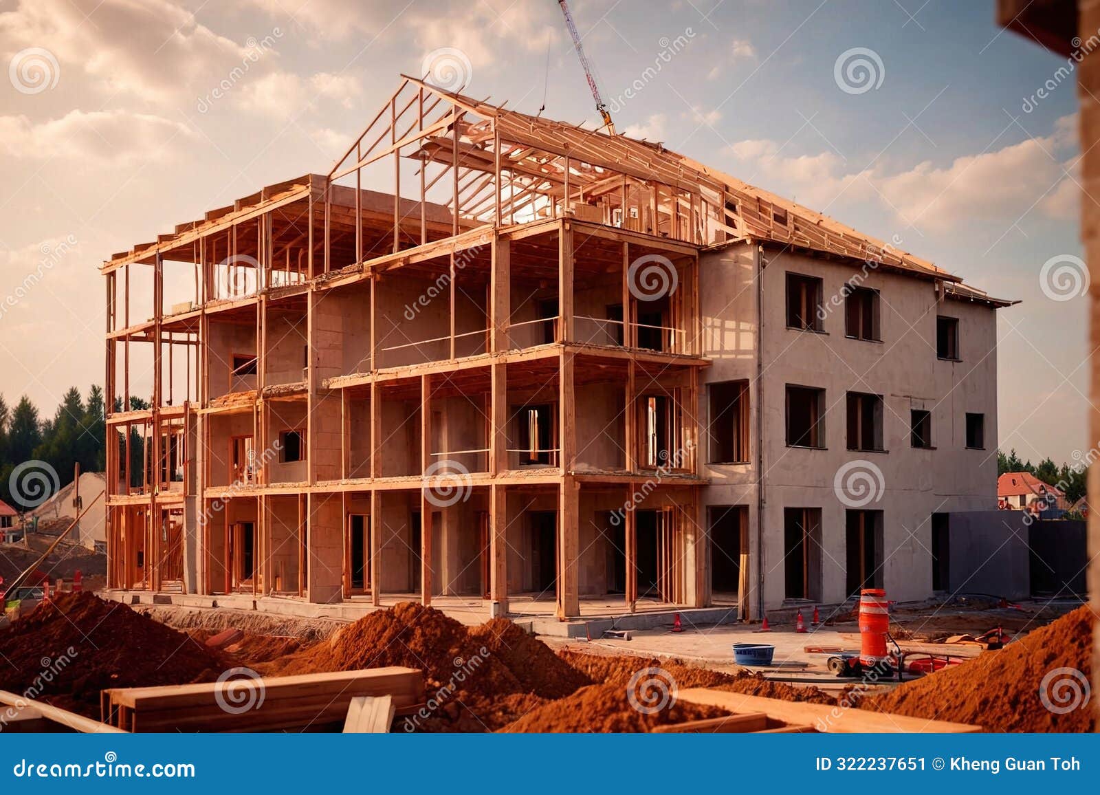Construction of New Residential House, Building Framework Work Site ...