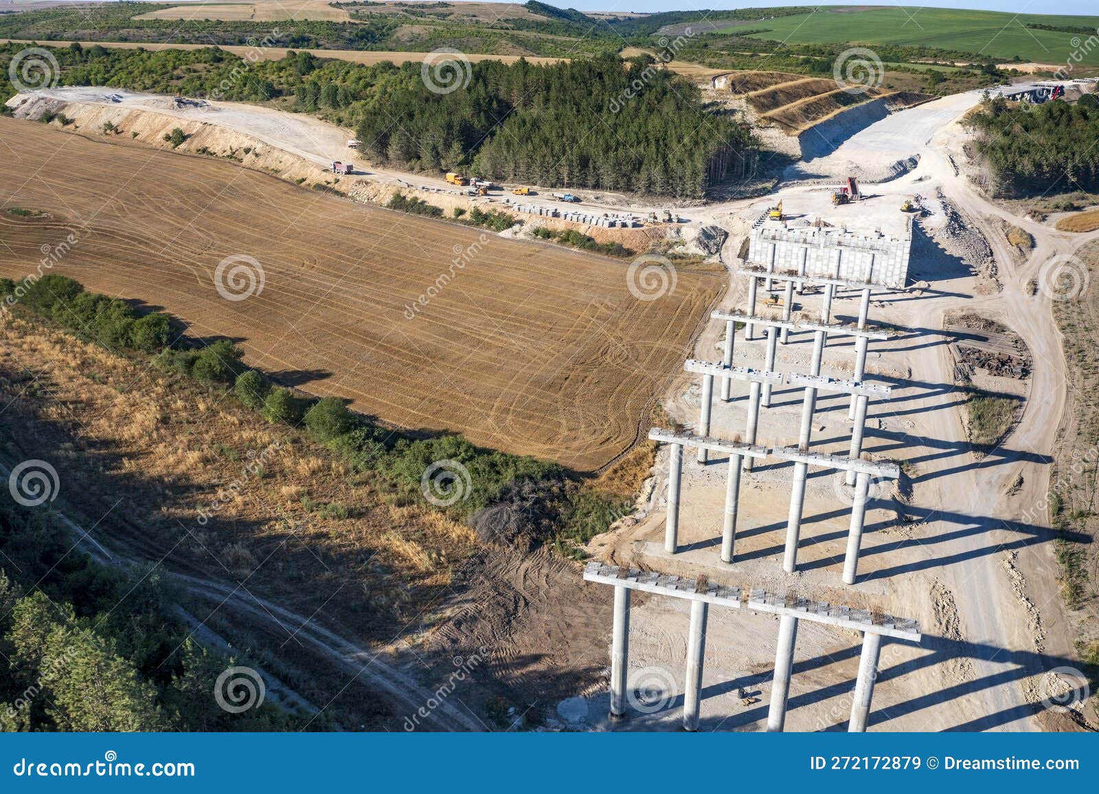 Construction of a New Road and Bridge. Stock Image - Image of equipment ...