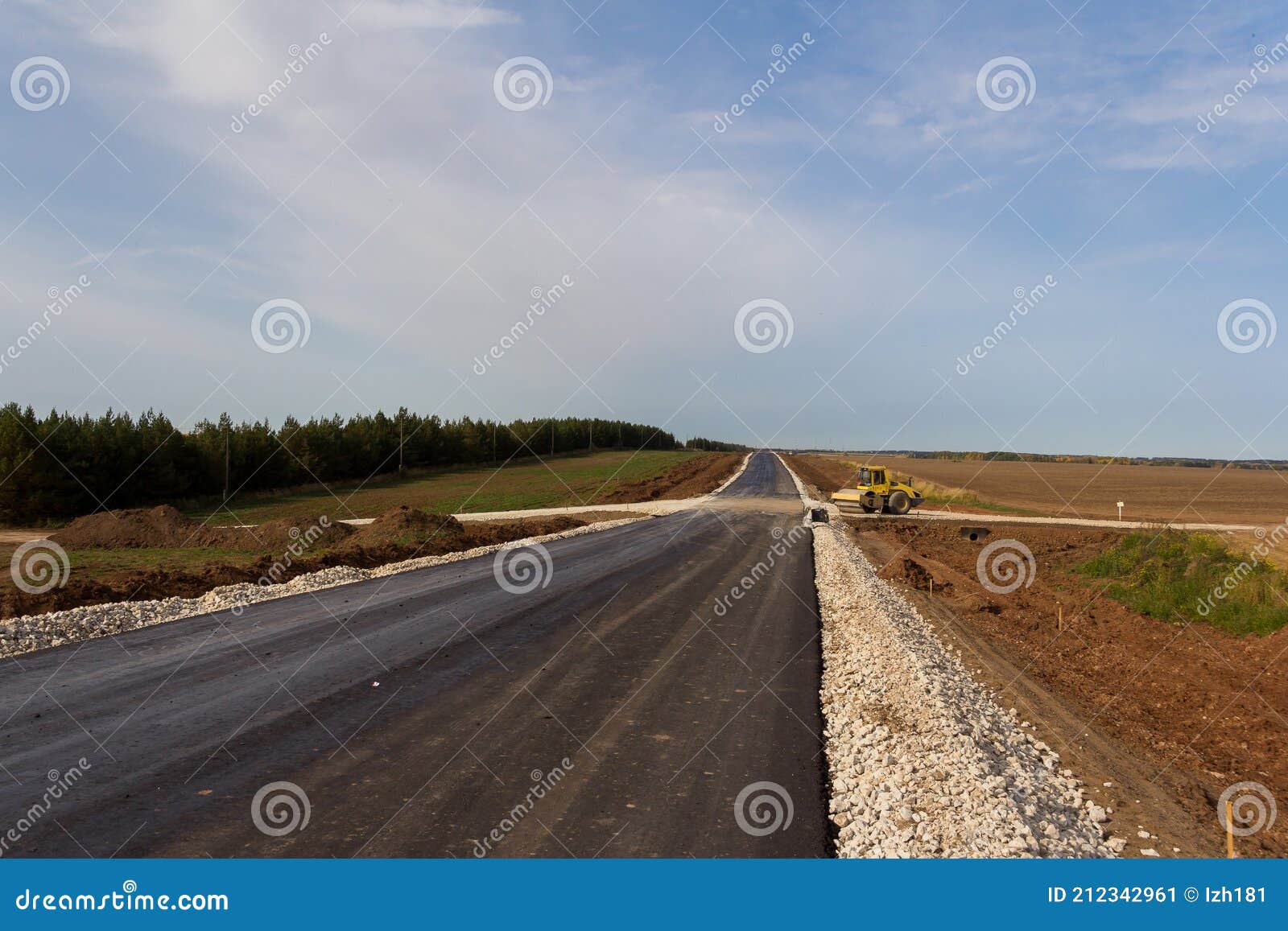 Construction of a New Road. Construction Stage. Road Pavement Layers ...