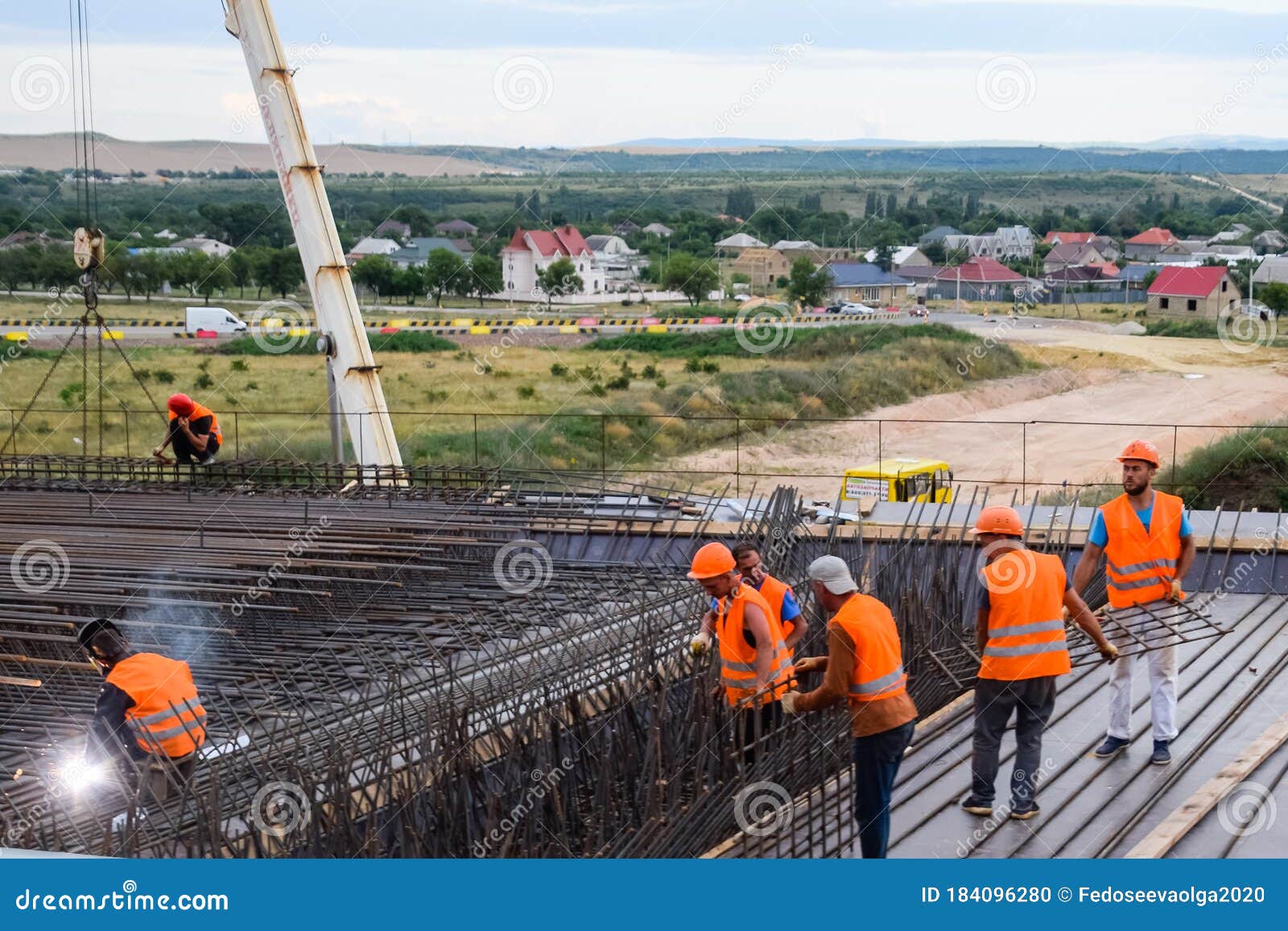 Construction of New Road and Transport Interchange. Work on Reinforced ...