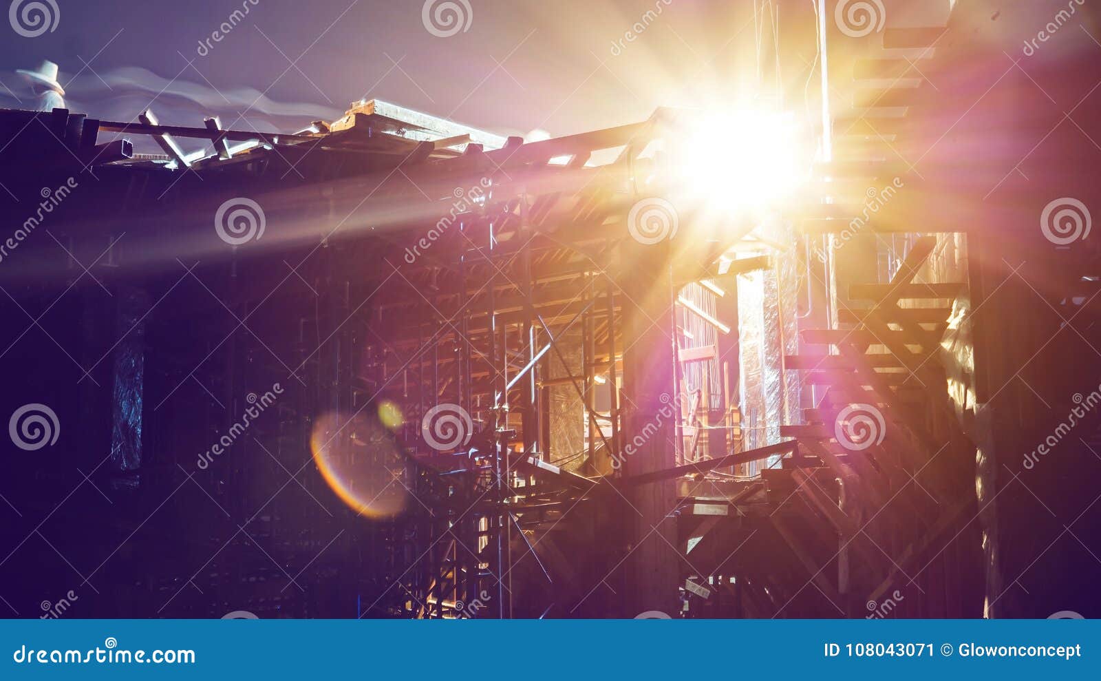 Construction at Night Structure with Light Building Stock Image - Image ...