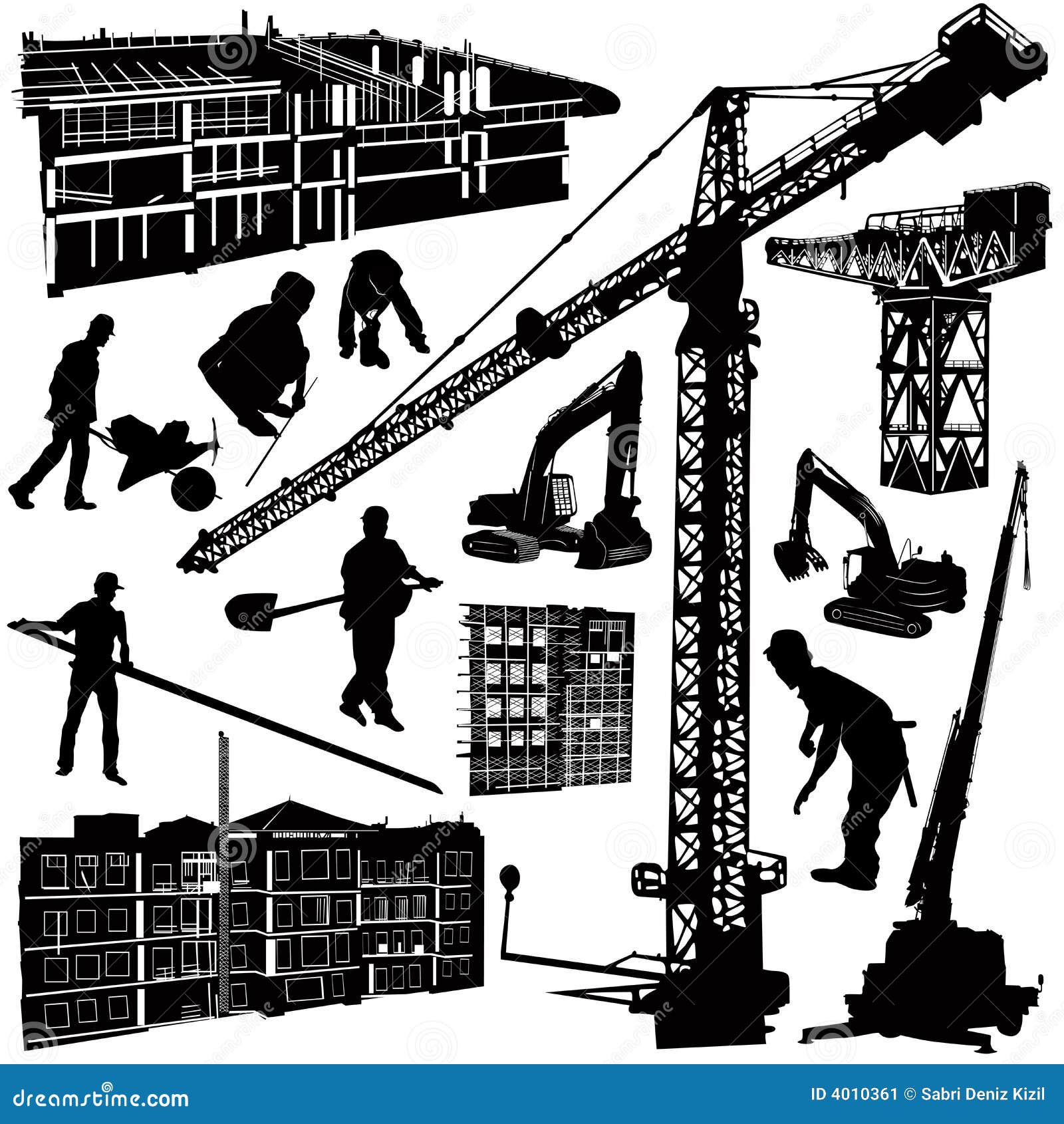 Construction Objects Vector Stock Vector - Illustration of compactor ...