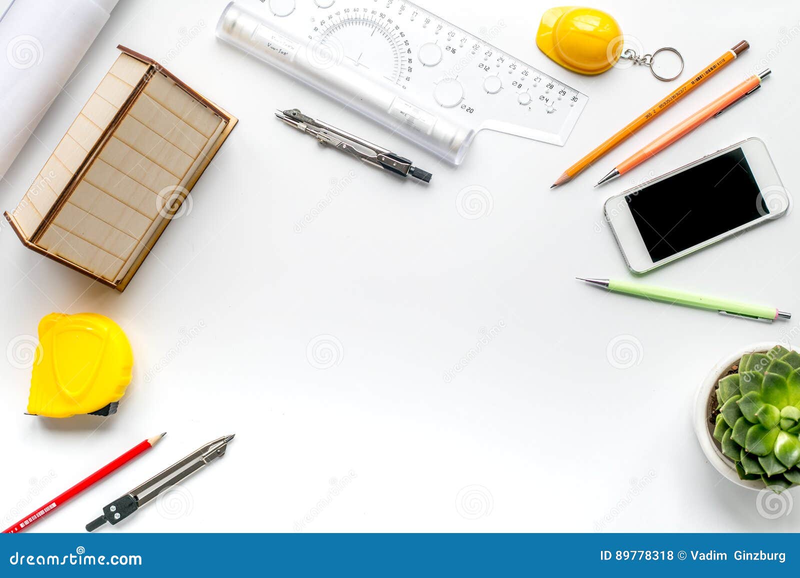 Construction Office with Architect Tools on White Background Top View ...