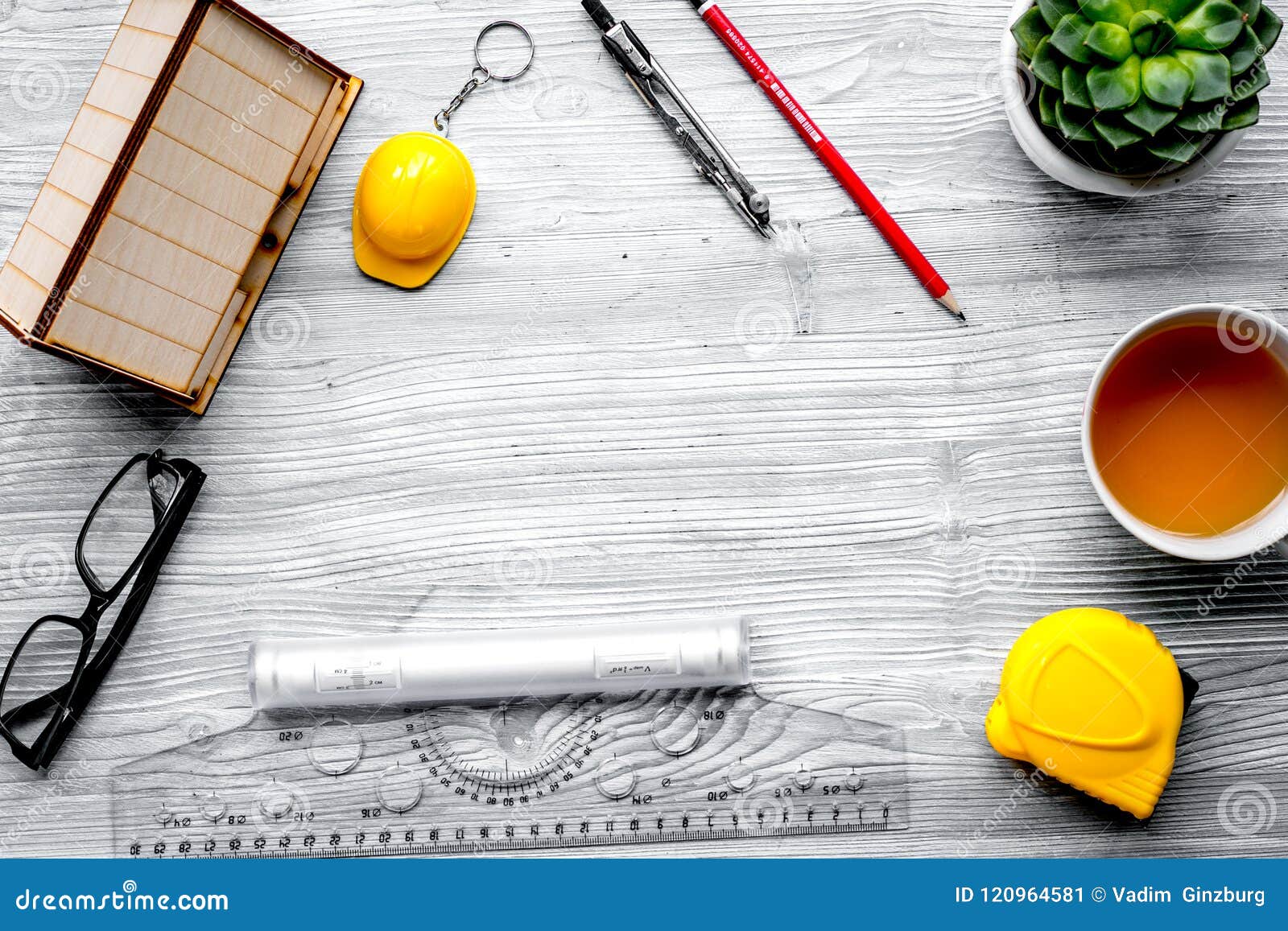 Construction Office with Architect Tools on Wooden Background To Stock ...