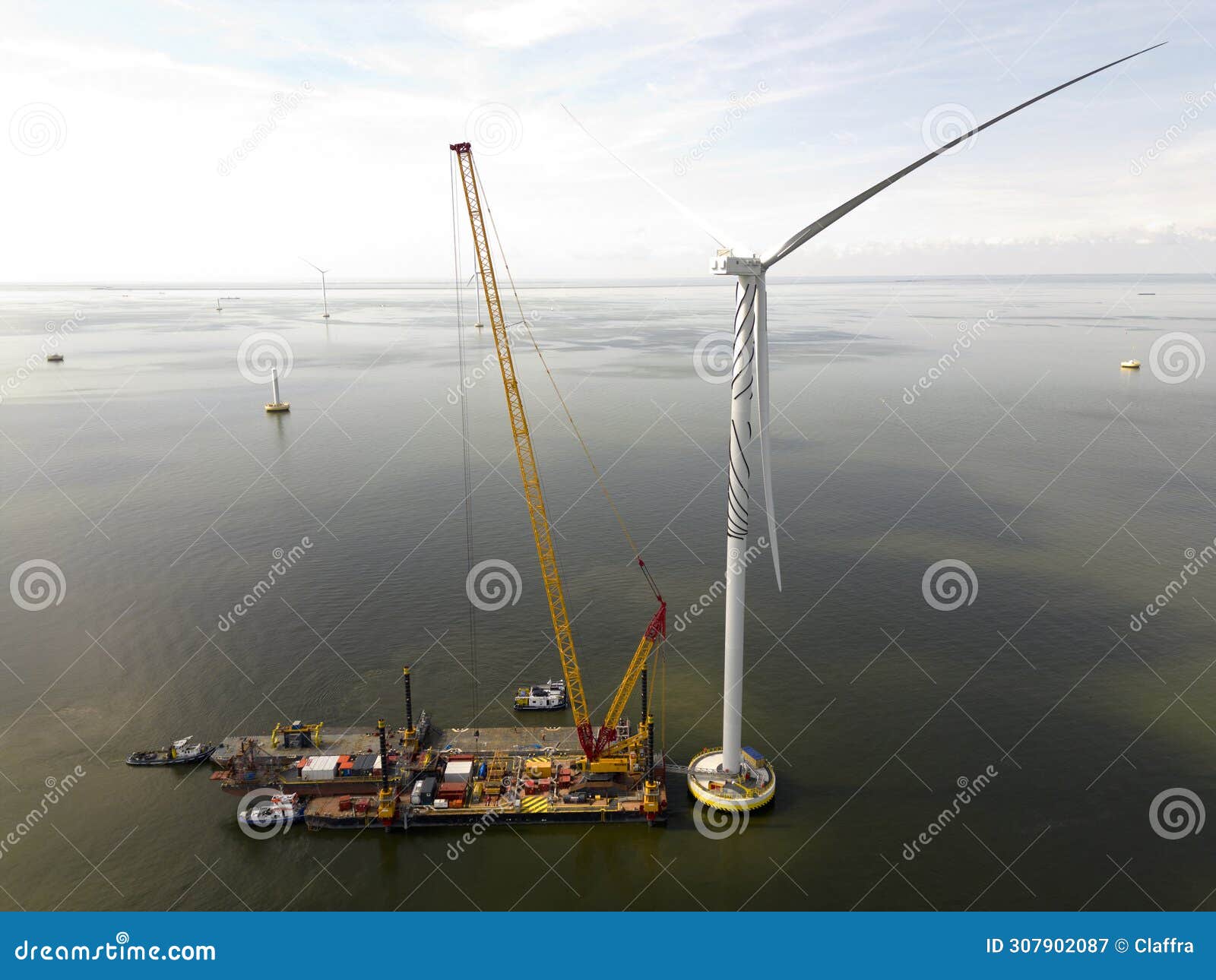 Construction of an Offshore Windpark Stock Image - Image of green ...
