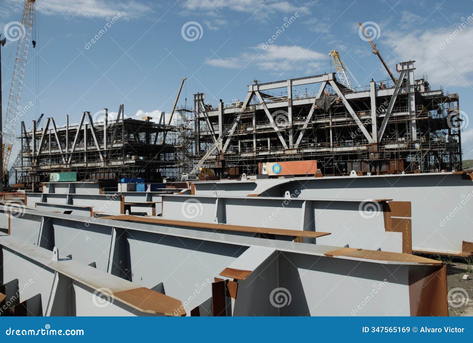 Crane Working on Building Modules for Oil and Gas Platforms. Stock ...