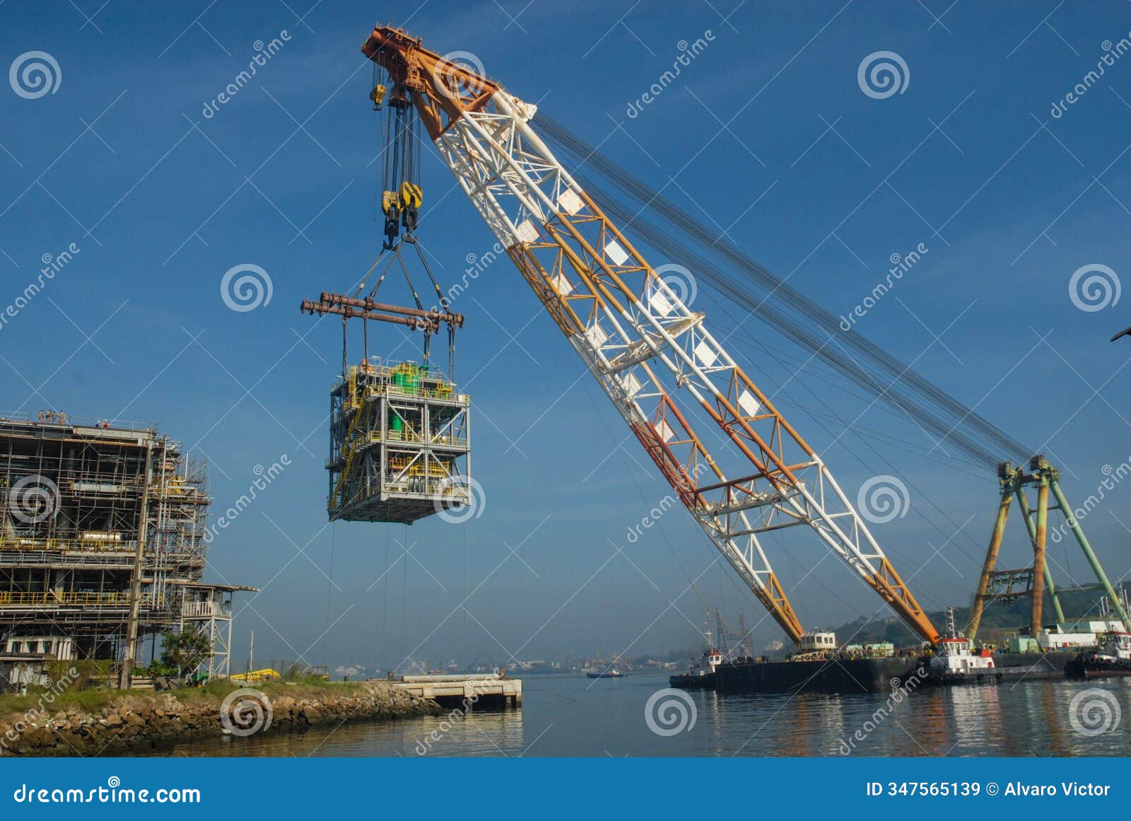Dredge Crane Work in Construction of Oil Platforms - Shipyard in ...