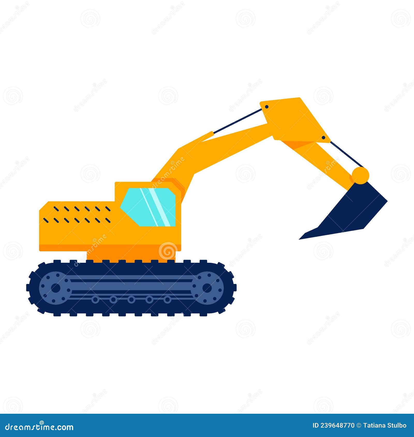 Construction Orange Excavator Side View Isolated on White Background ...