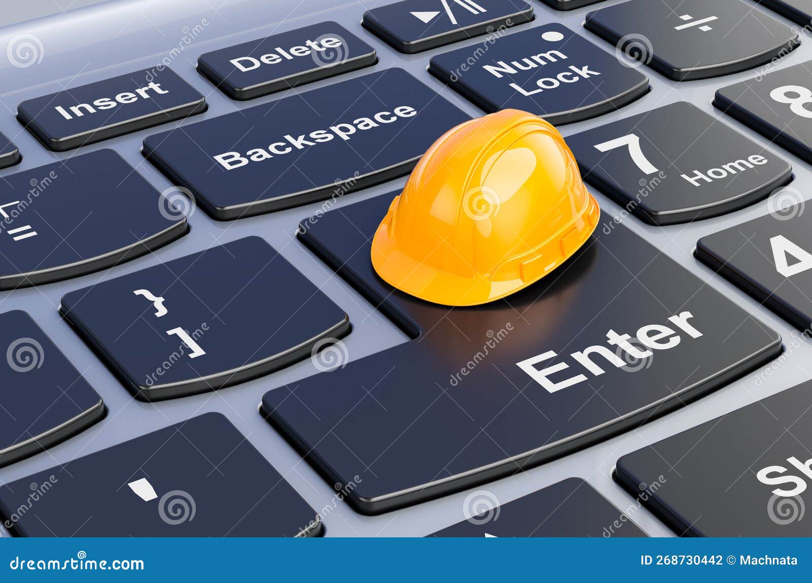 Construction Orange Hard Hat on Laptop Keyboard, 3D Rendering Stock ...