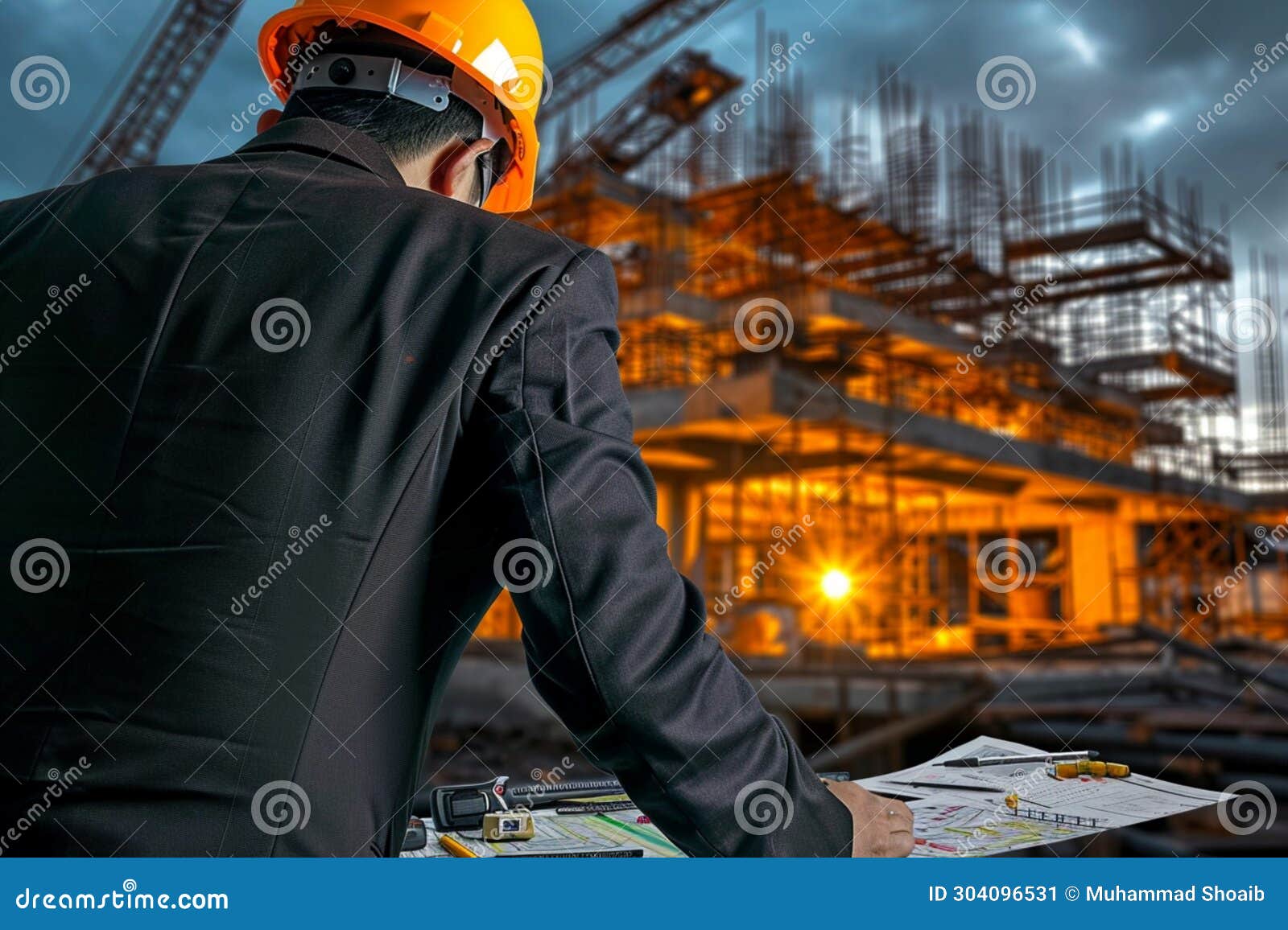 Construction Oversight Engineer Supervises the Building Construction ...