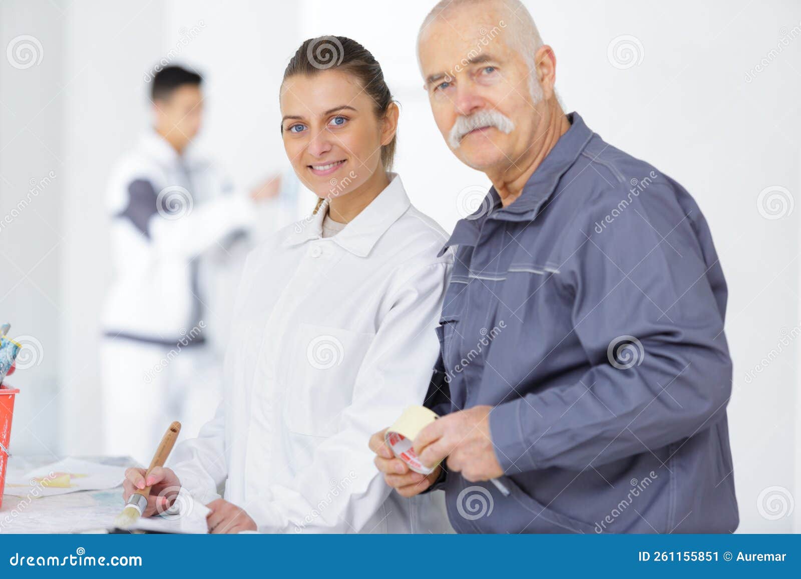 Construction Painting Apprentice and Teacher Posing Stock Image - Image ...