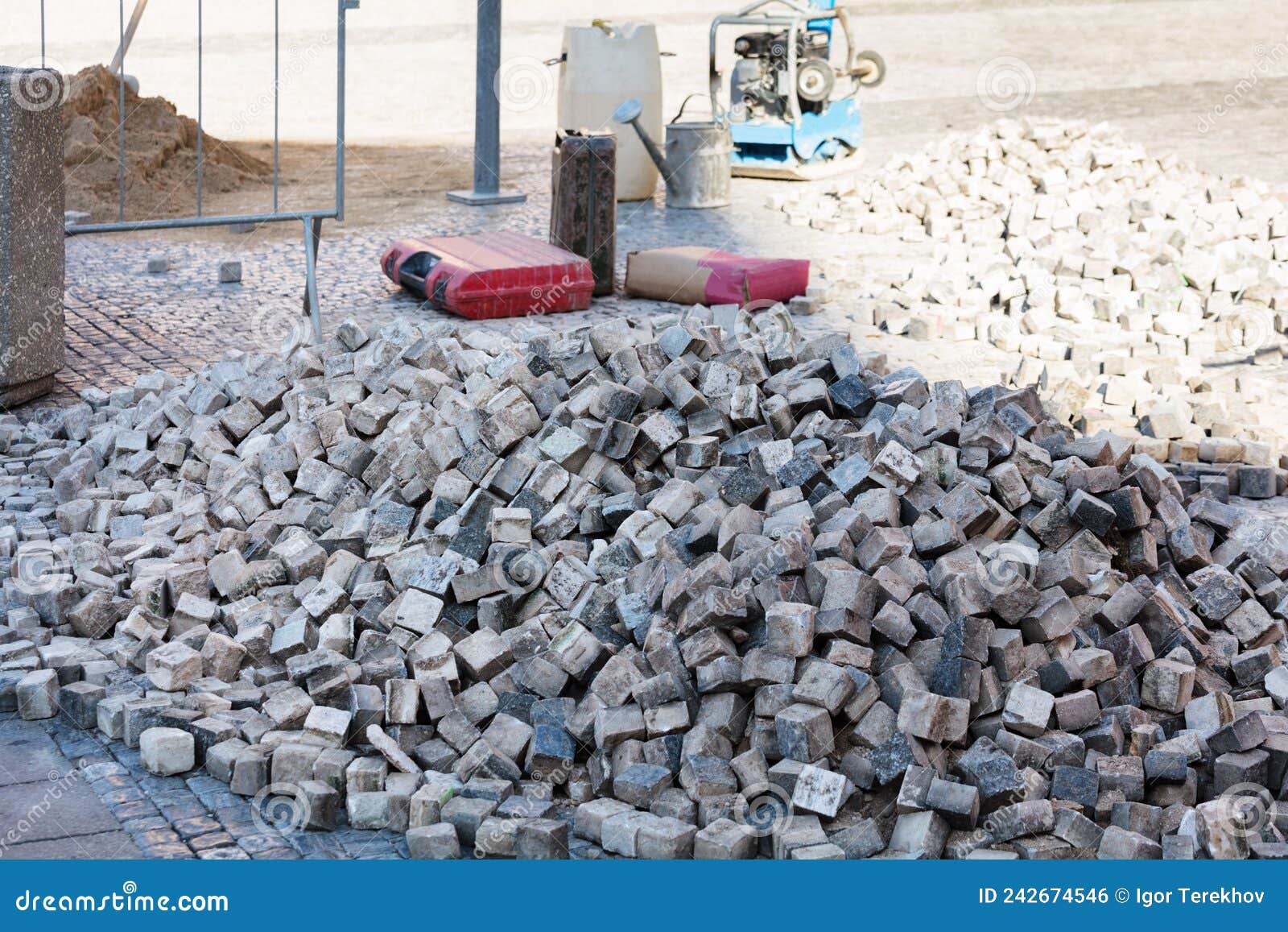 Construction of Pavement Road with Cobblestone Granite Stock Photo ...