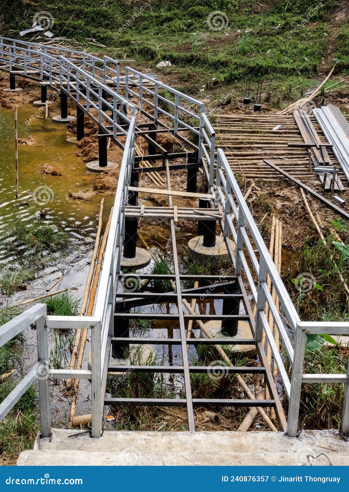 Construction of Pedestrian Bridge Along the Reservoir. the Structure of ...