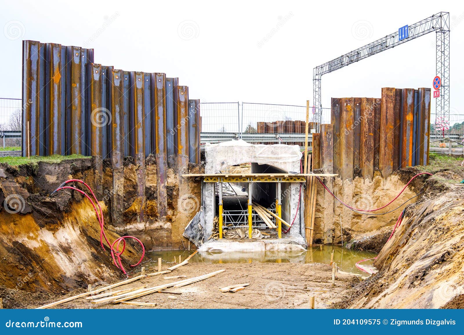 Construction Of A Pedestrian Tunnel Under The Highway Royalty-Free ...