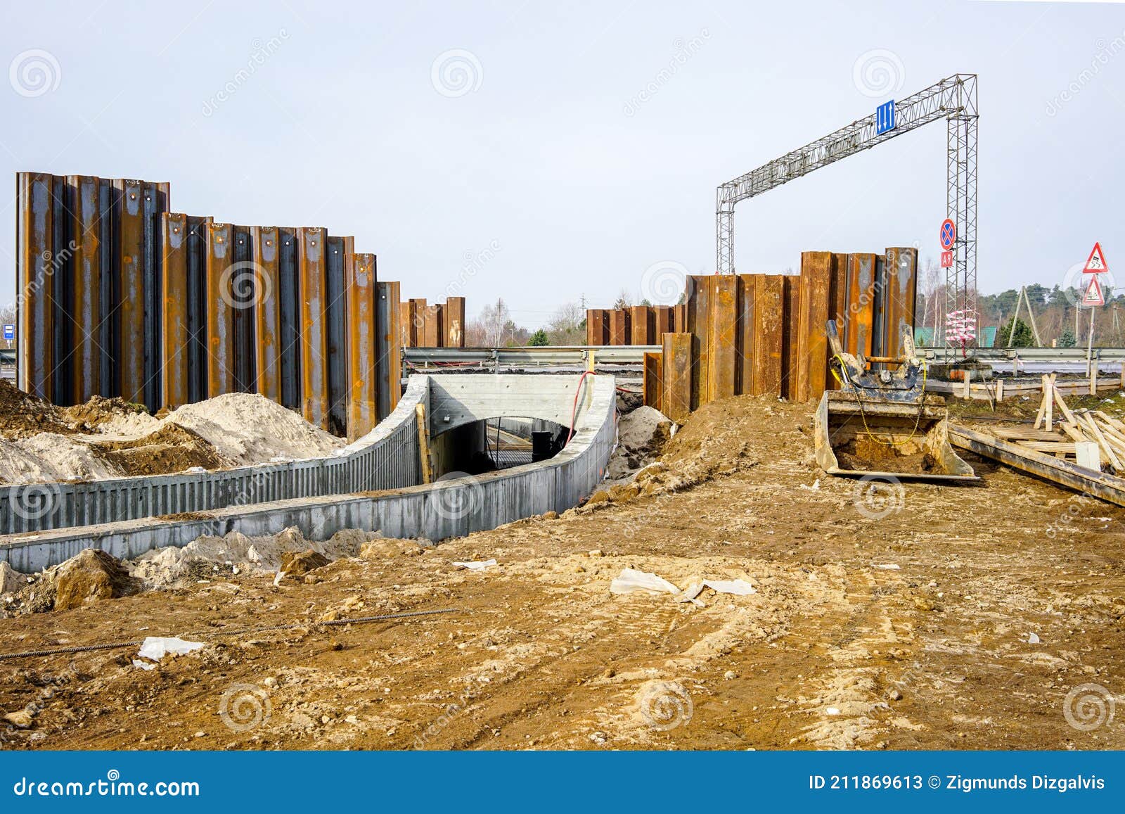 Construction Of A Pedestrian Tunnel Under The Highway Royalty-Free ...