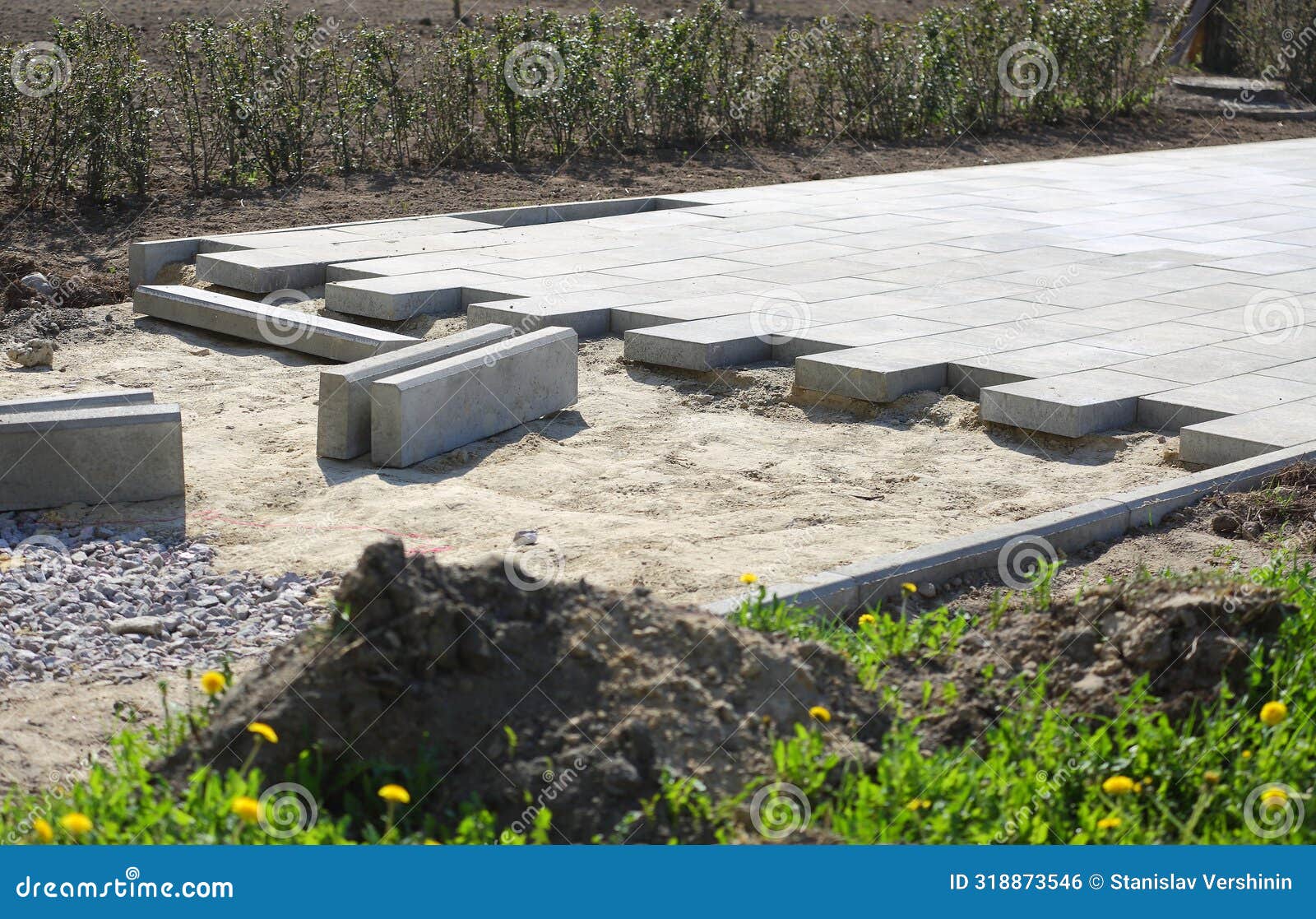 Construction of a Pedestrian Walkway Made of Concrete Blocks Stock ...