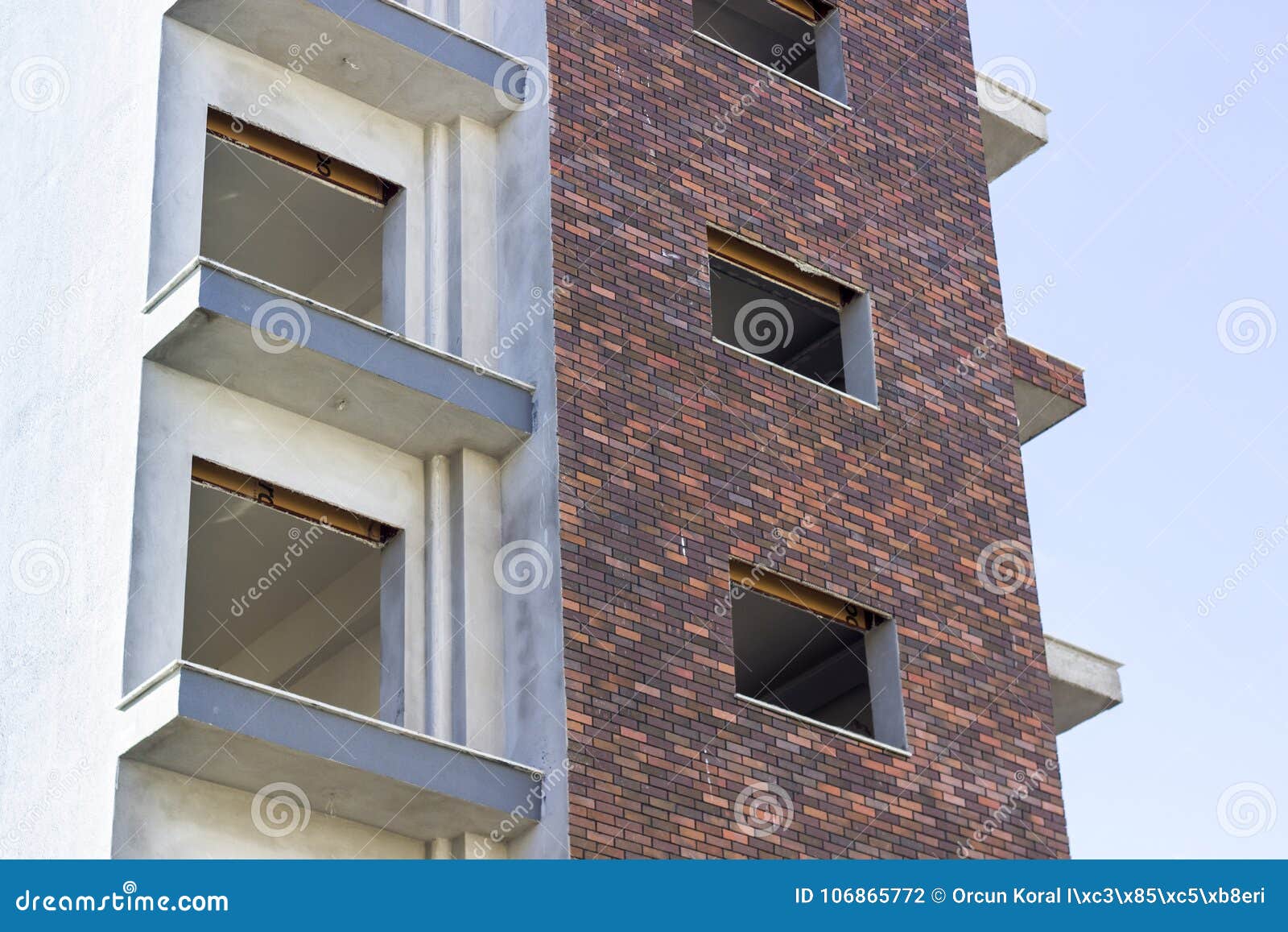 : at Construction Phase Brick Wall Facade Design of Empty Building ...
