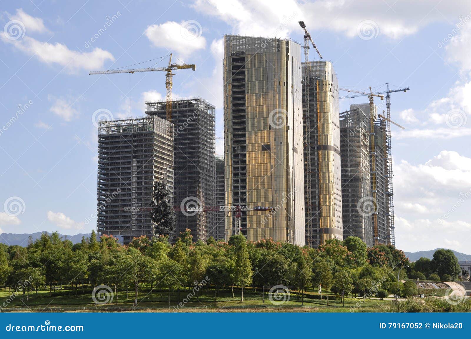 Construction Phase of the Complex High-rise Buildings. China.Yiwu Stock ...