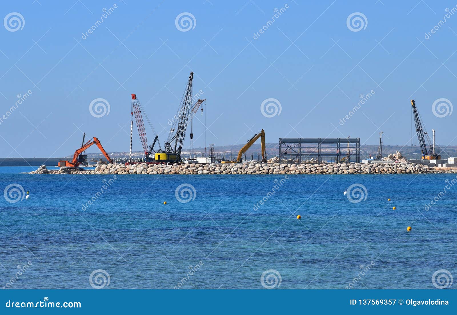 Construction of Pier on the Sea Coast Stock Image - Image of shore ...