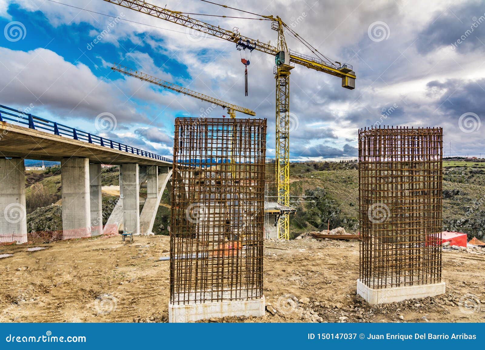 Construction of the Pillars of a Bridge Stock Image - Image of blue ...
