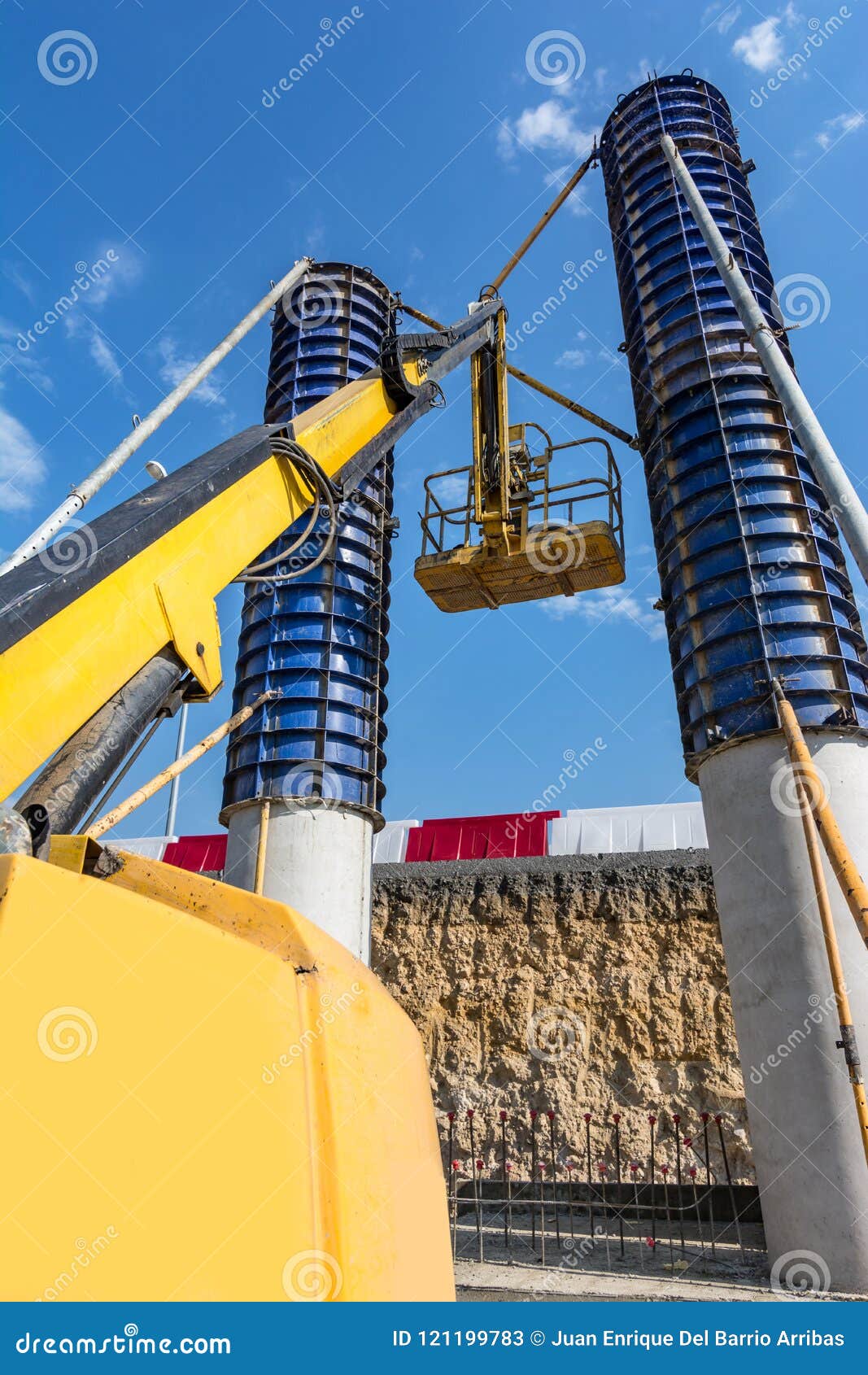 Construction of the Pillars of a Bridge with a Lifting Platform. Stock ...
