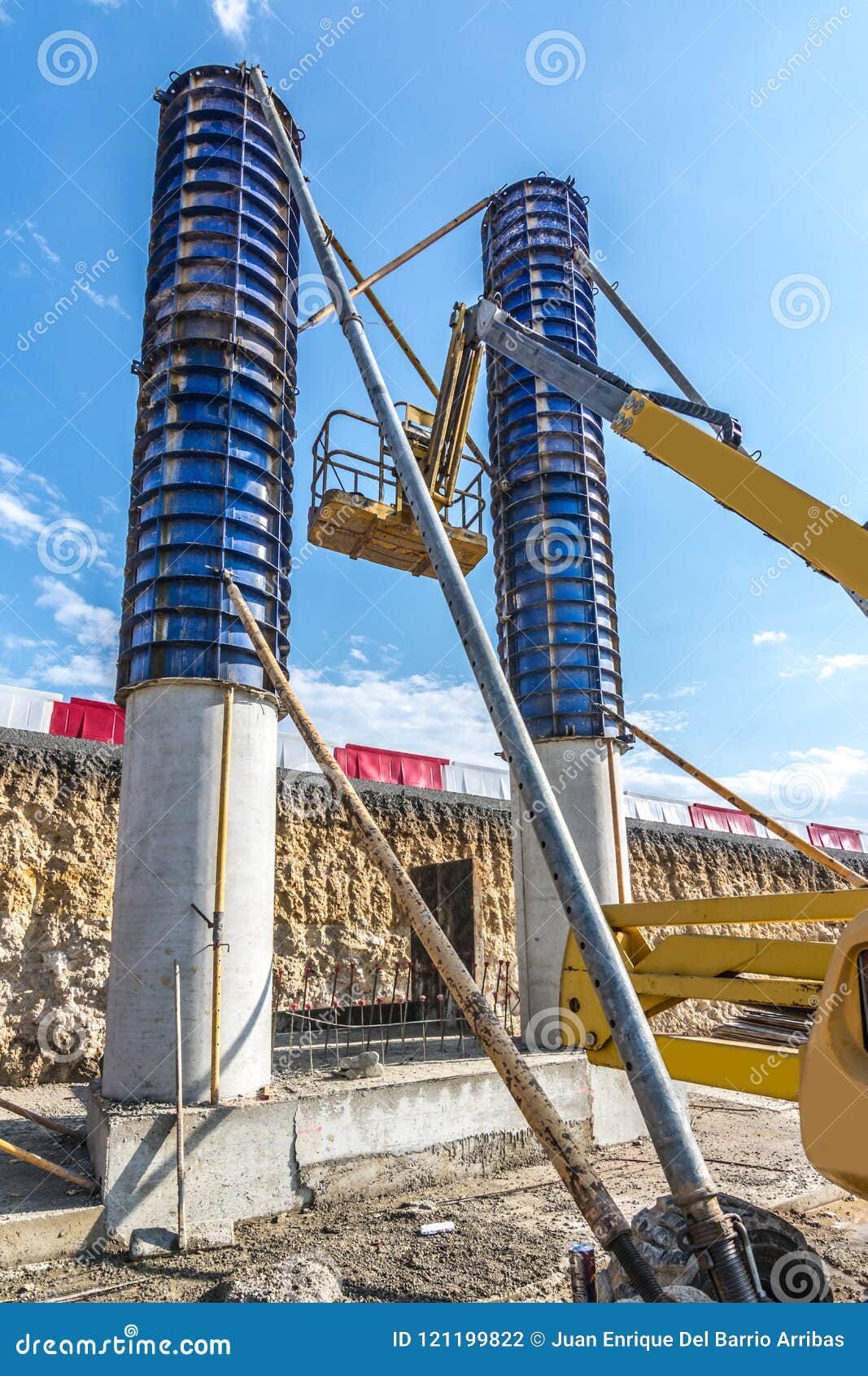 Construction of the Pillars of a Bridge with a Lifting Platform. Stock ...