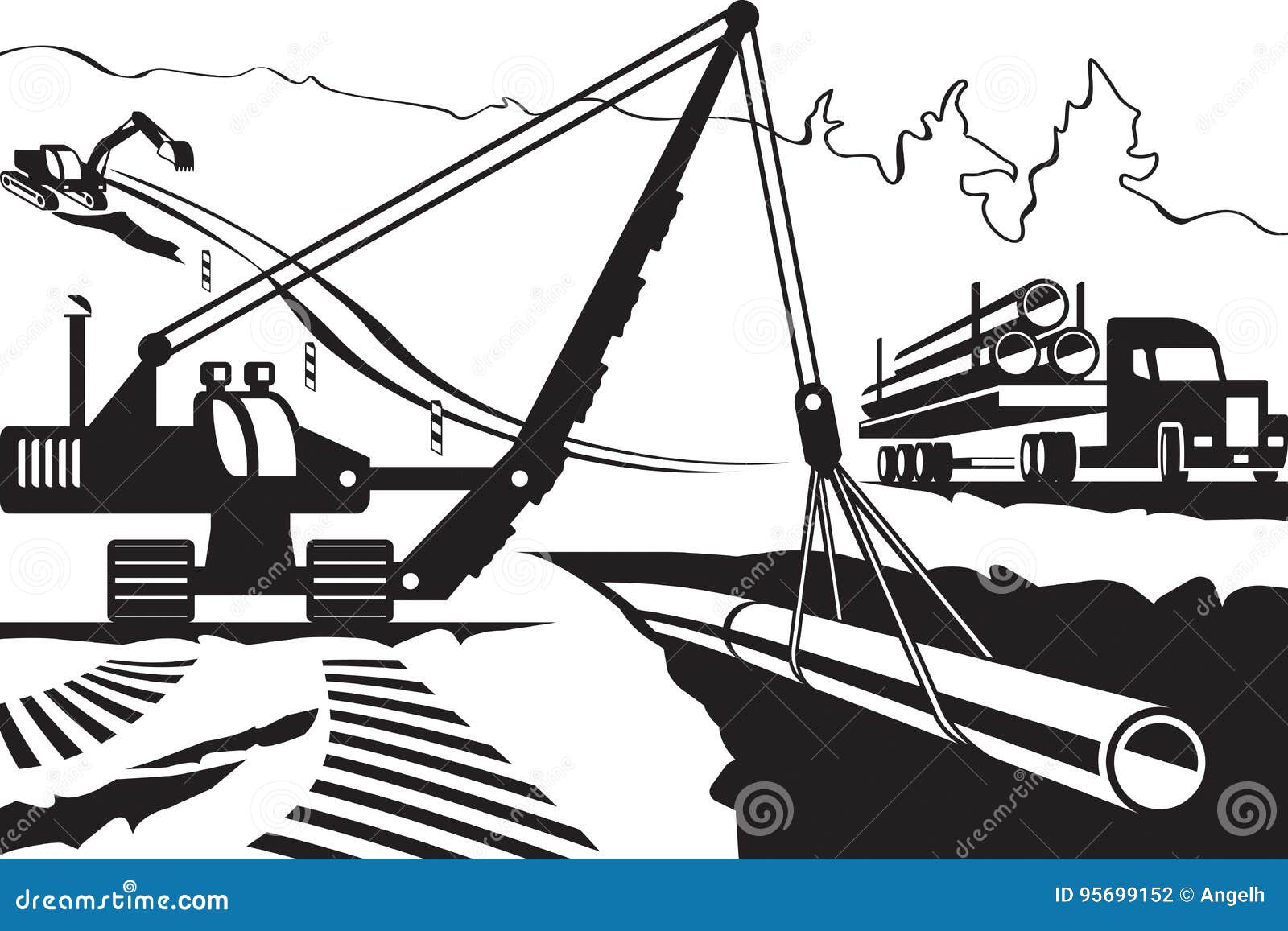 Construction of Pipeline through Mountain Stock Vector - Illustration ...