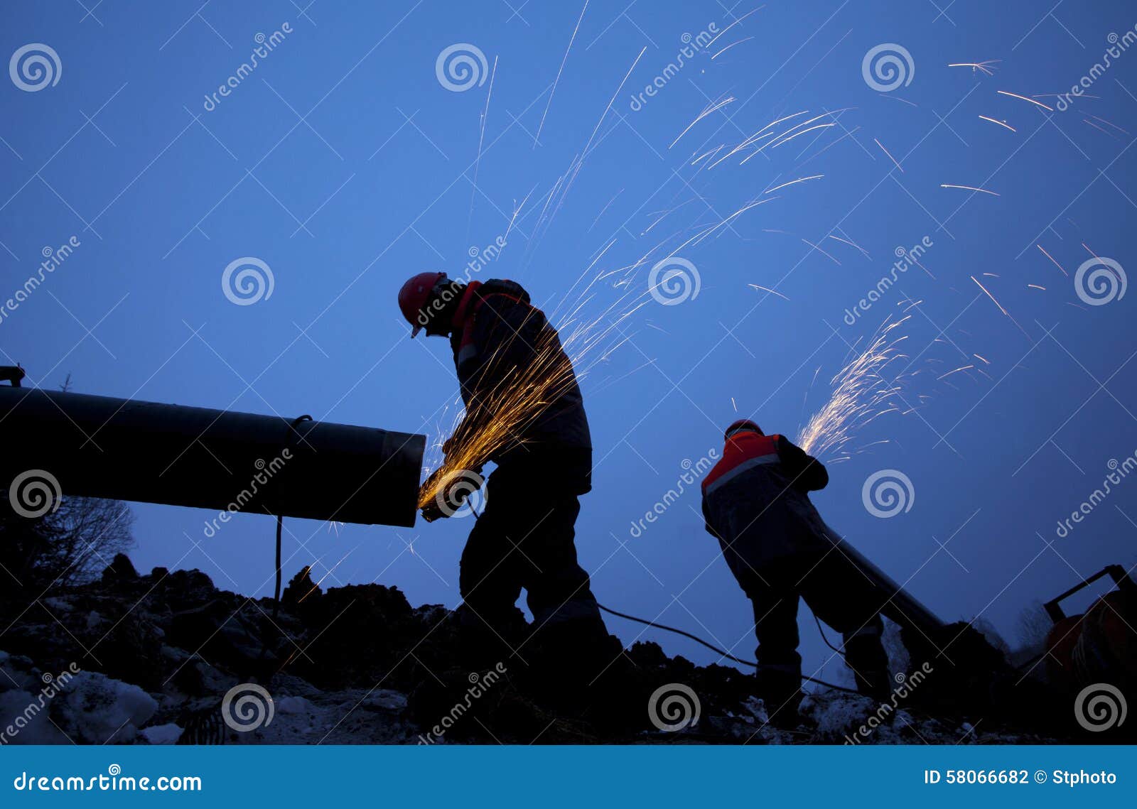 The Construction of the Pipeline Stock Photo - Image of grinder, pipe ...