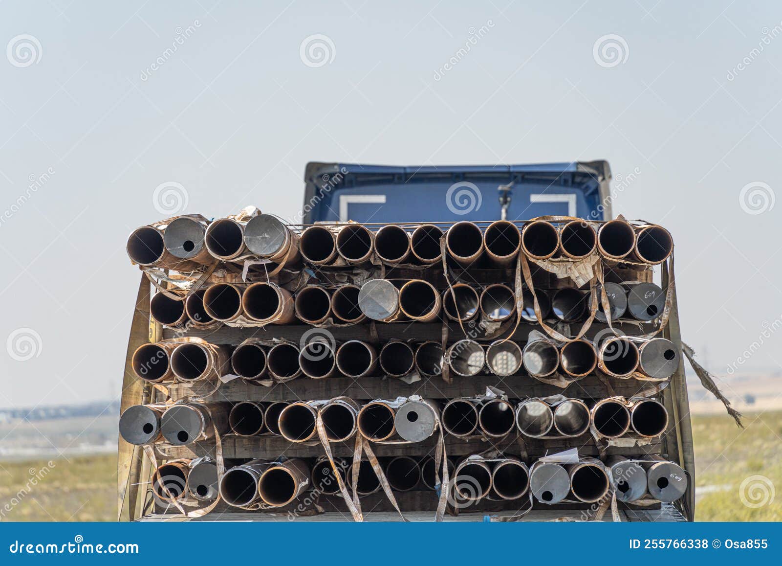 Construction Pipes on Back of Truck for Delivery Stock Photo - Image of ...
