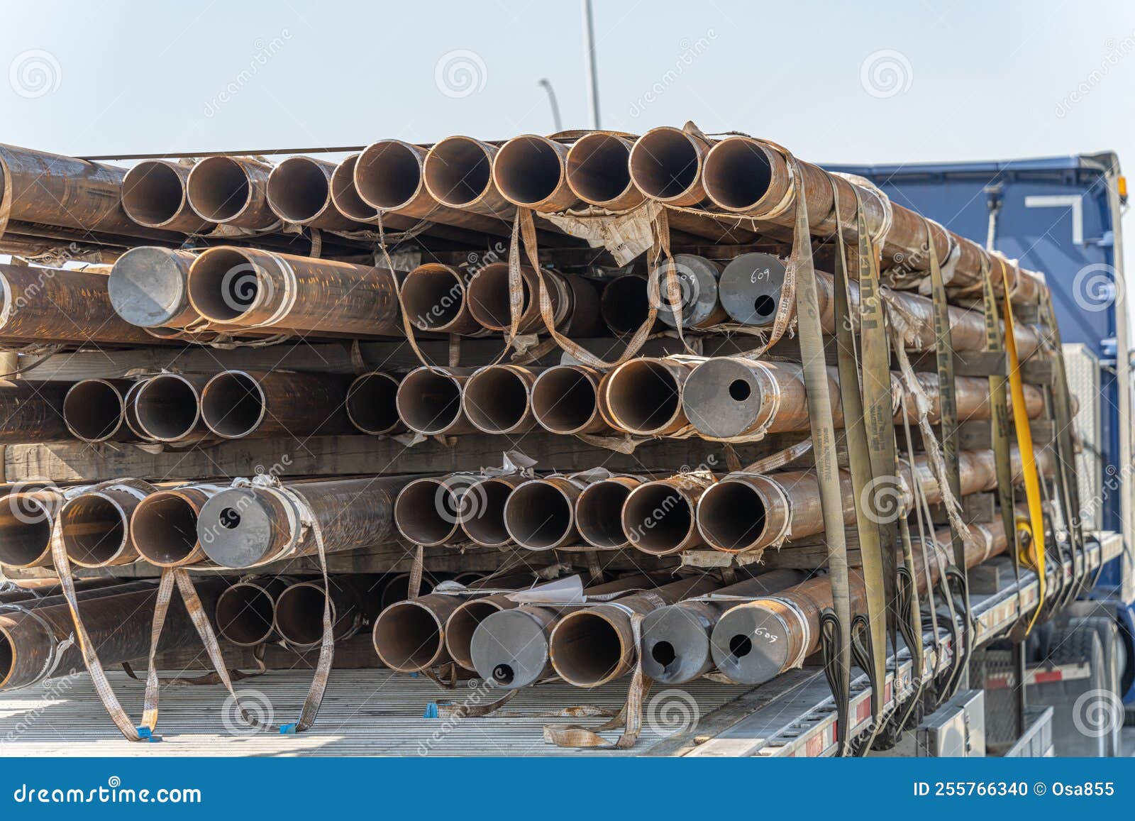 Construction Pipes on Back of Truck for Delivery Stock Photo - Image of ...