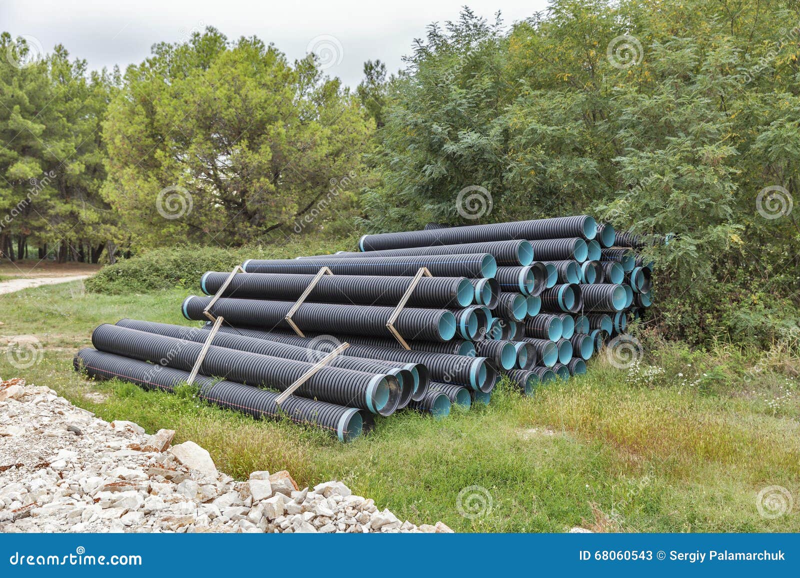Construction Pipes at a Construction Site in the Forest Stock Image ...