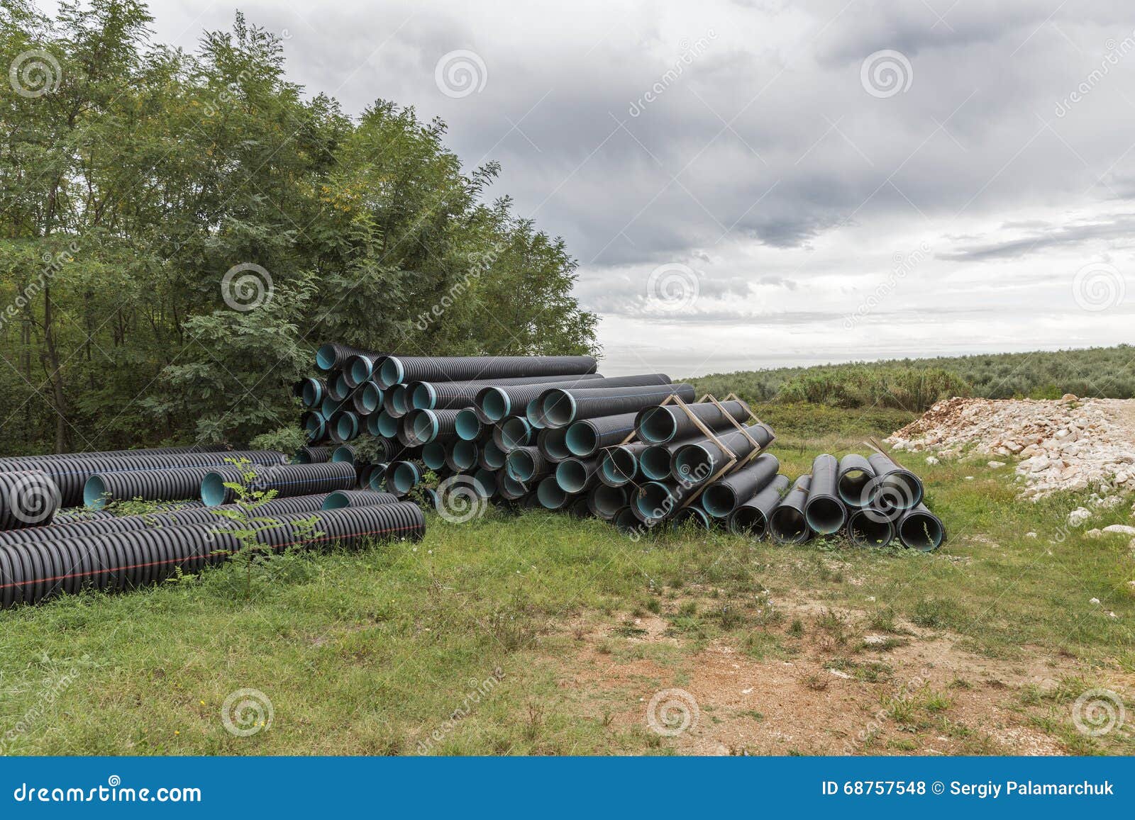 Construction Pipes at a Construction Site in the Forest Stock Photo ...