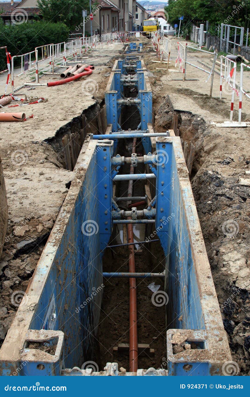 Construction Pipes in the Street Stock Image - Image of frontend ...