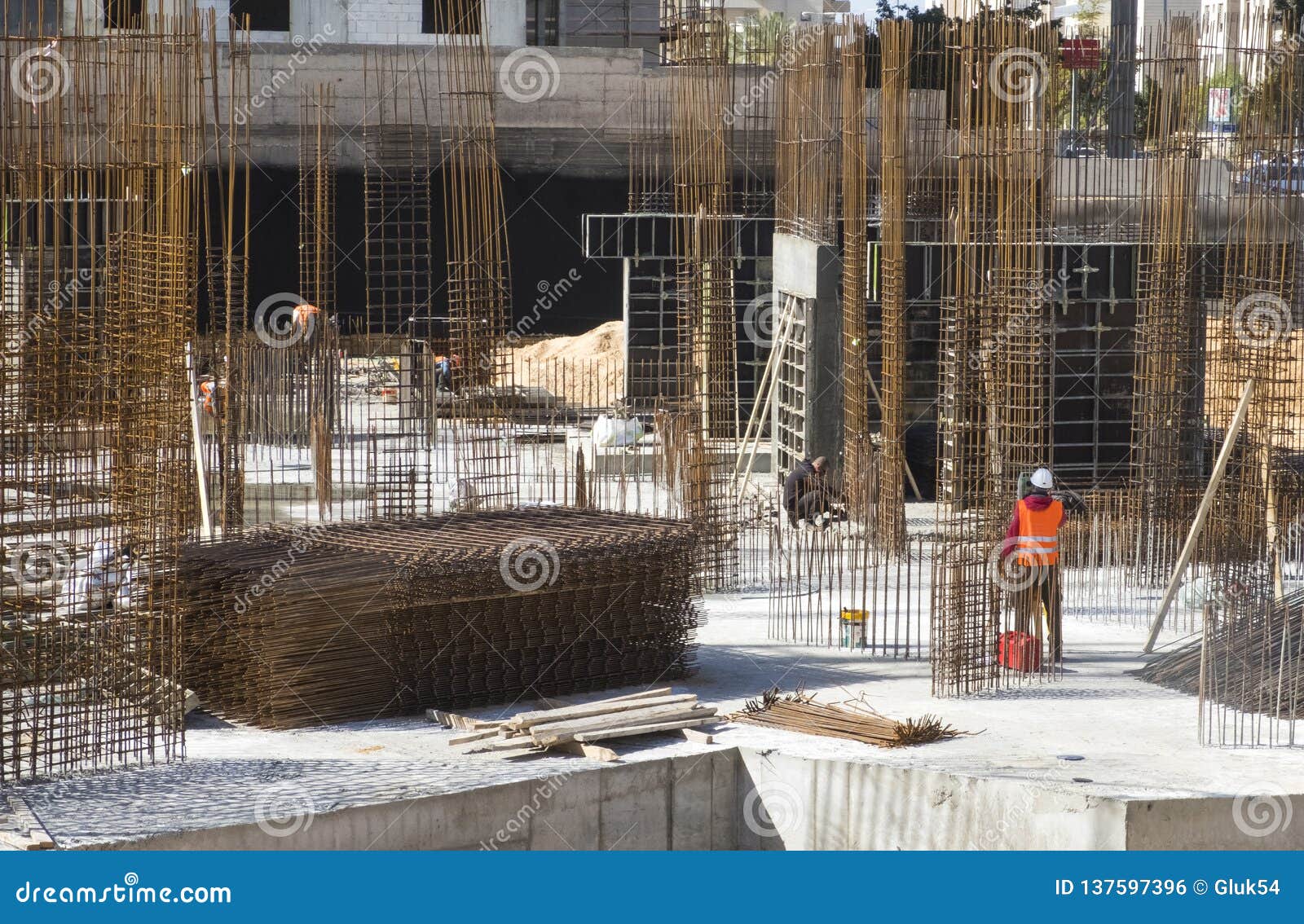 Construction Pit with Preparation of Reinforcement and Formwork for the ...