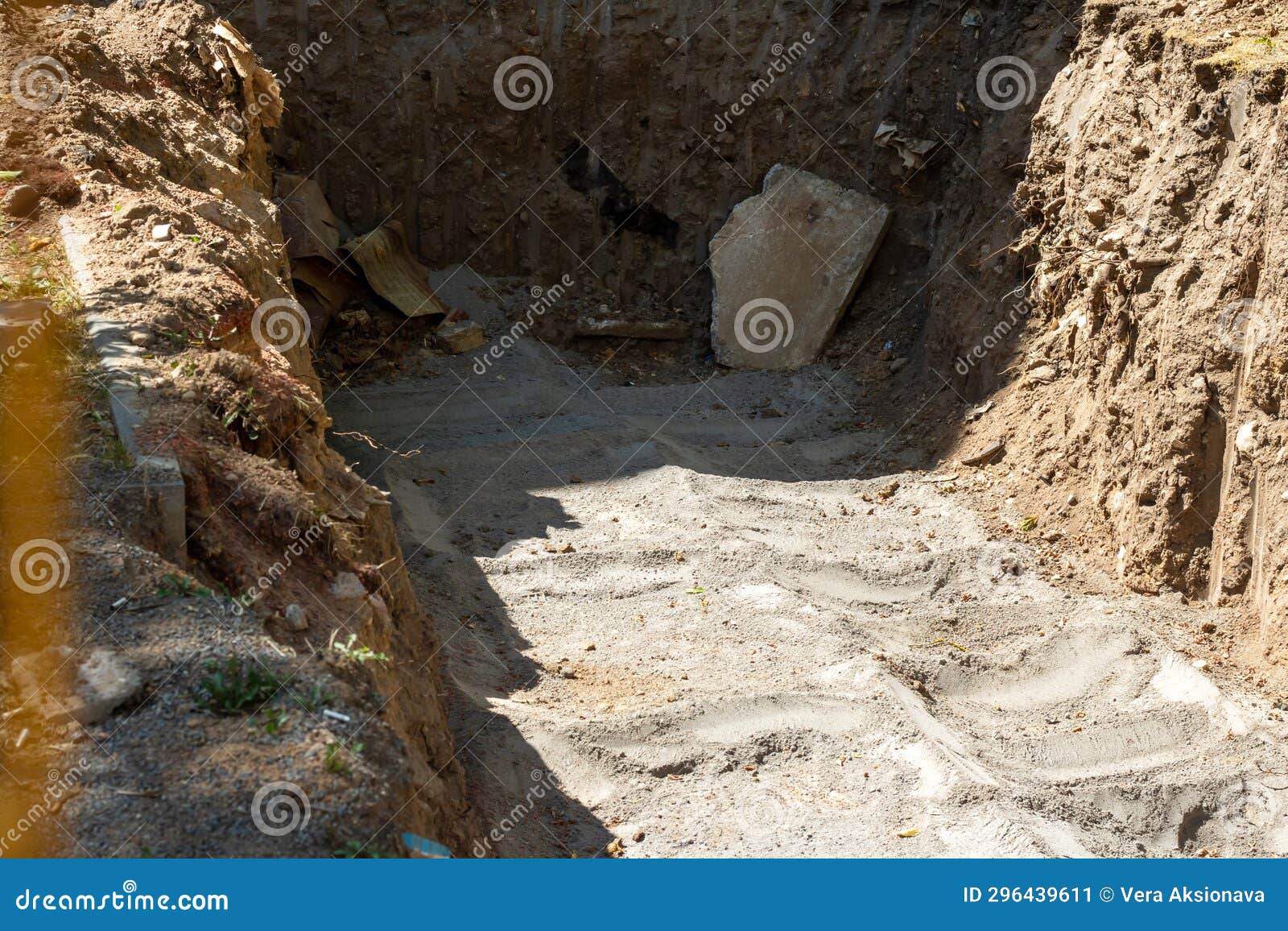 Construction Pit in Sand and Cement Closeup Stock Image - Image of ...