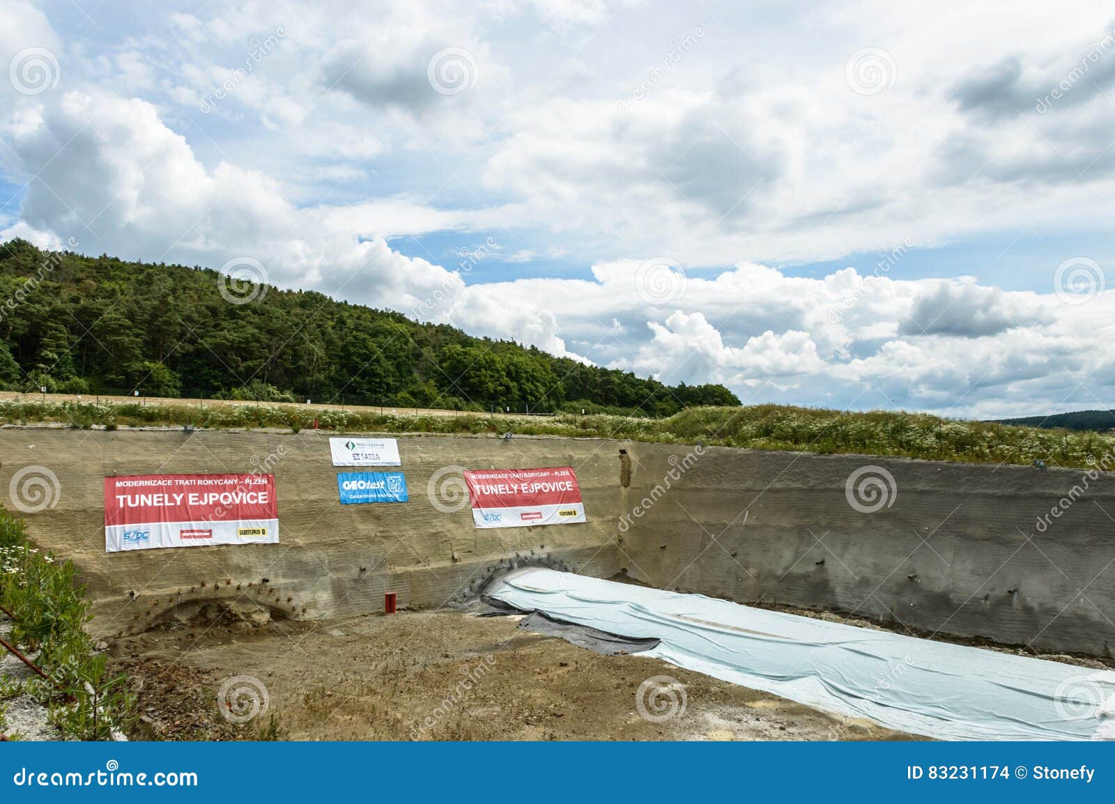 Construction Pit Seen Against a Beautiful Landscape Background ...