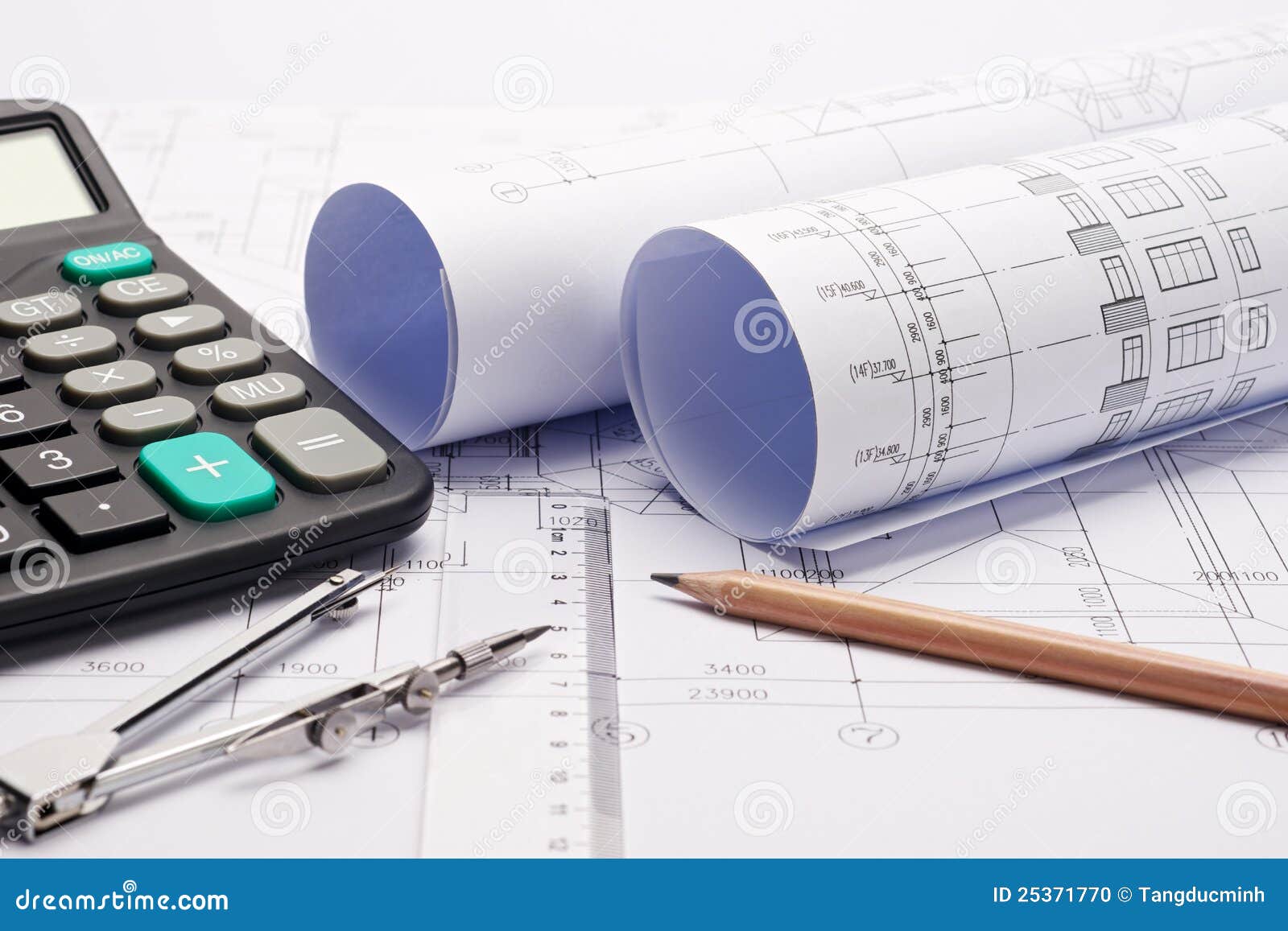 Construction Plan Blueprints with Tools Stock Photo - Image of ...