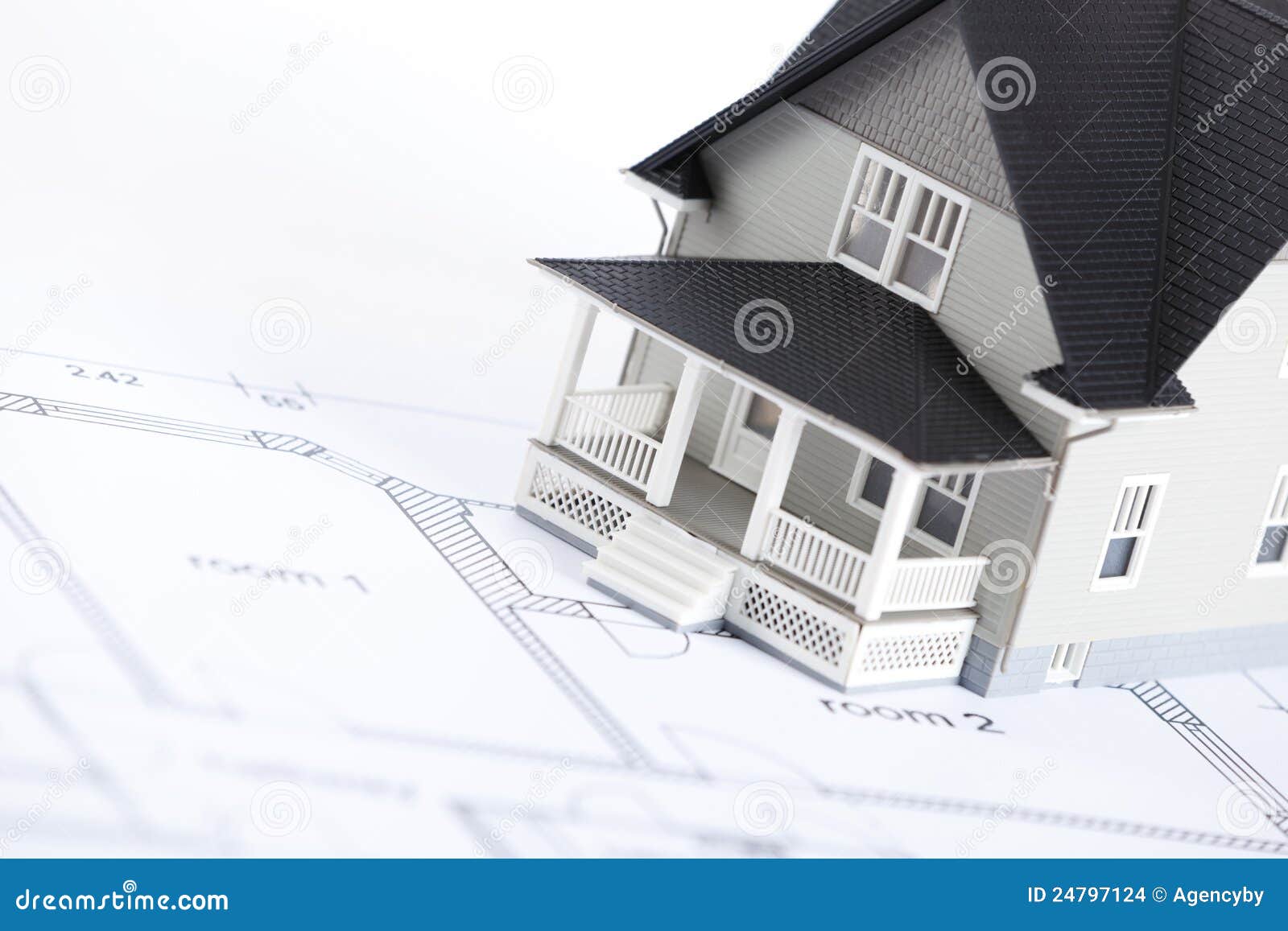 Construction Plan with House Architectural Model Stock Photo - Image of ...
